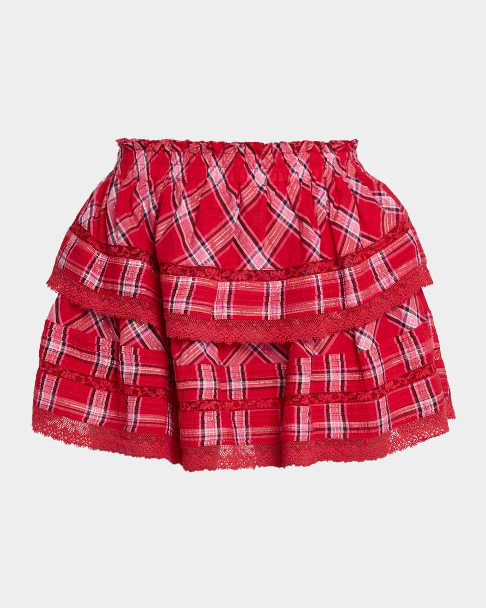 LoveShackFancy Tartan Ruffle Mini Skirt | Neiman Marcus