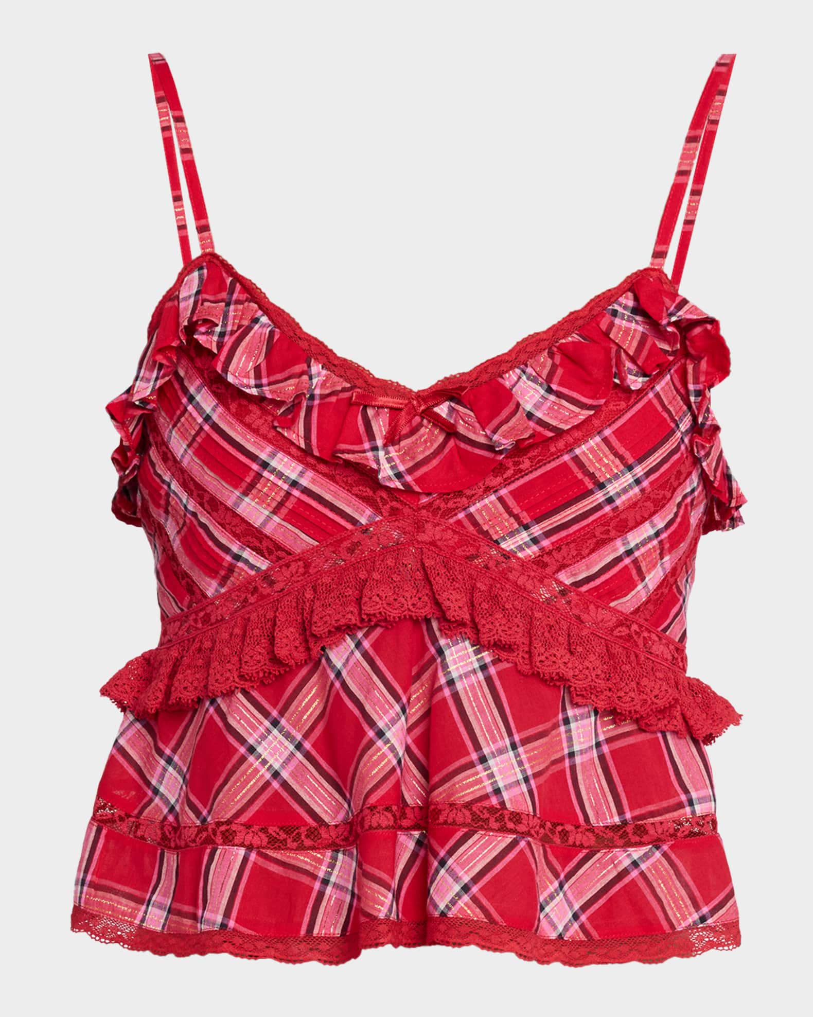 LoveShackFancy Sormina Tartan Cotton Top | Neiman Marcus