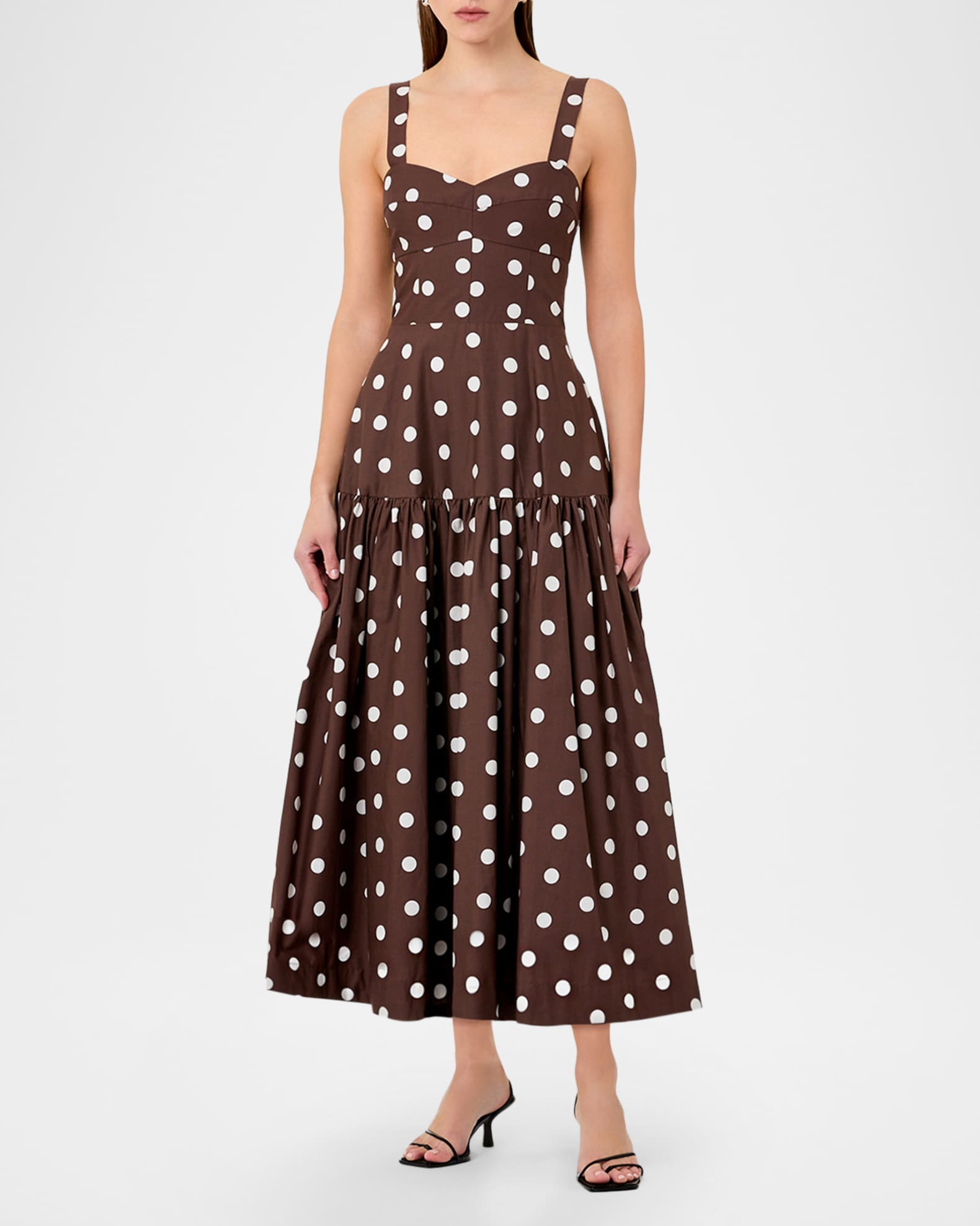 NICHOLAS Valeria Flounce Sweetheart Midi Dress | Neiman Marcus