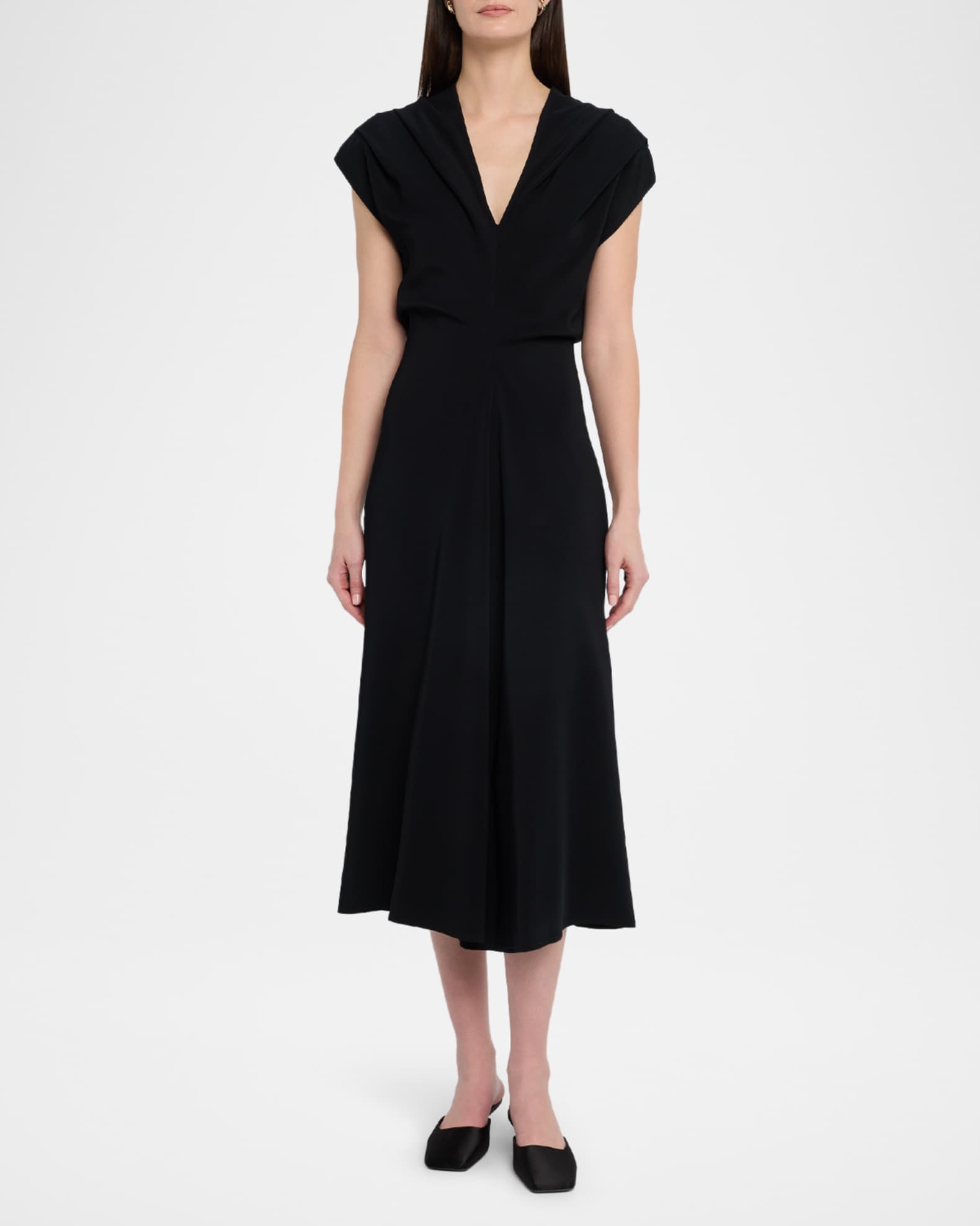 Co Banana Cut Cap-Sleeve Midi Dress | Neiman Marcus