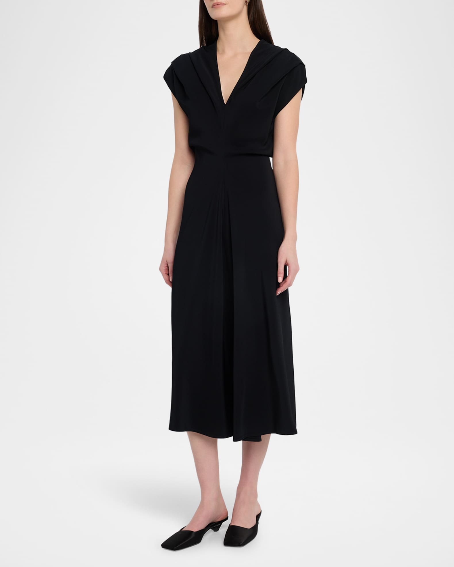 Co Banana Cut Cap-Sleeve Midi Dress | Neiman Marcus