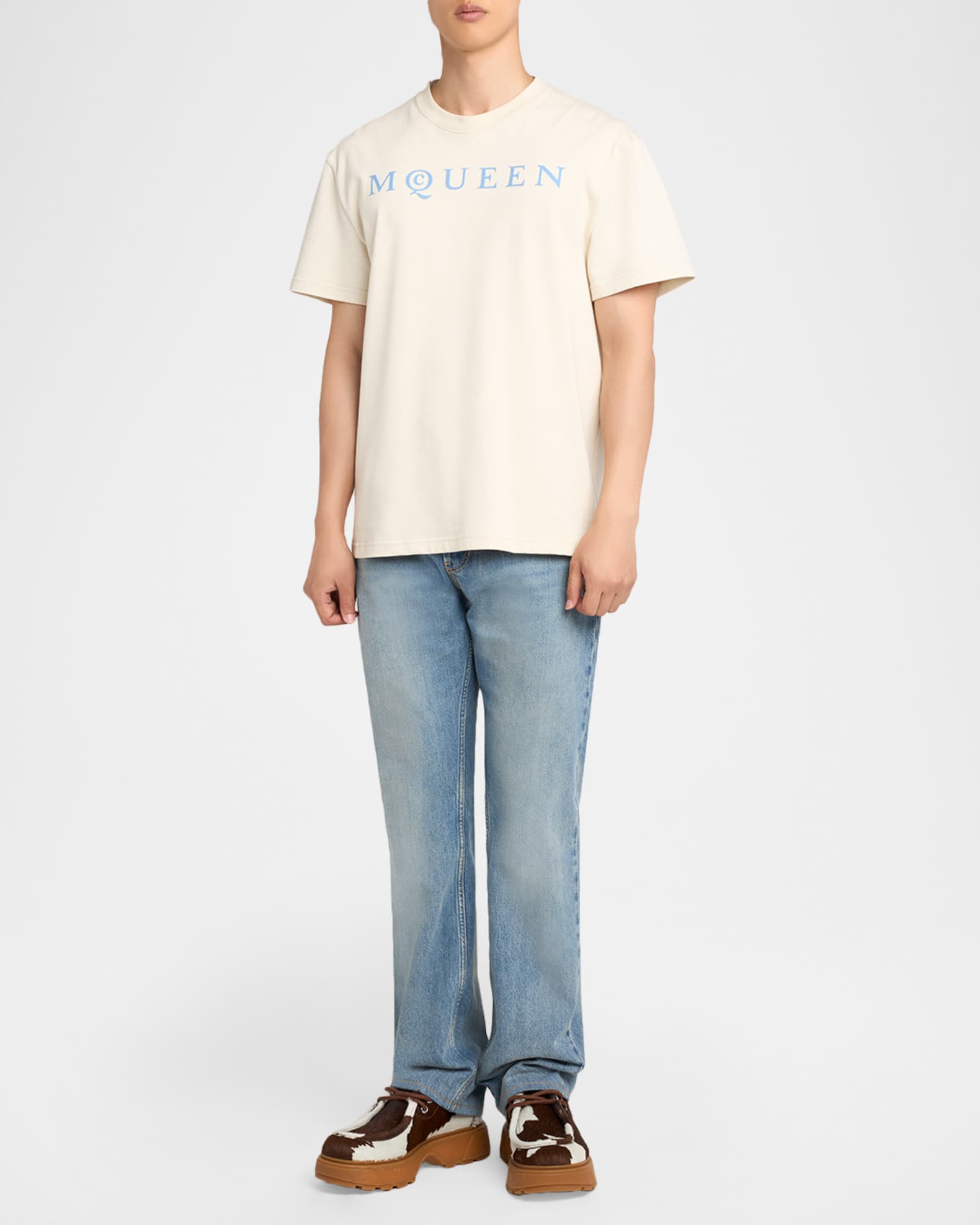 McQueen Men's Rover Cow-Print Pony Hair Lug-Sole Loafers | Neiman Marcus