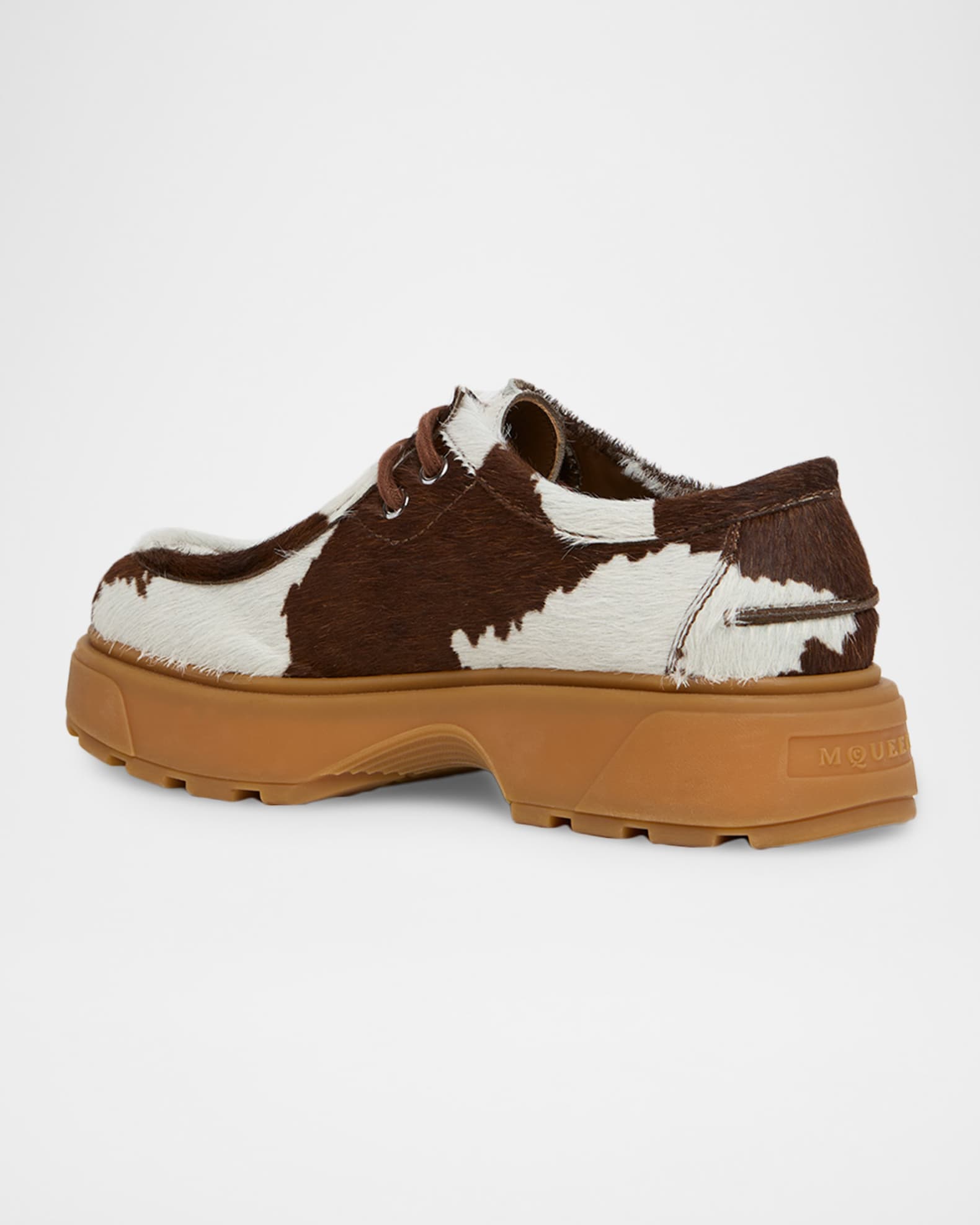McQueen Men's Rover Cow-Print Pony Hair Lug-Sole Loafers | Neiman Marcus