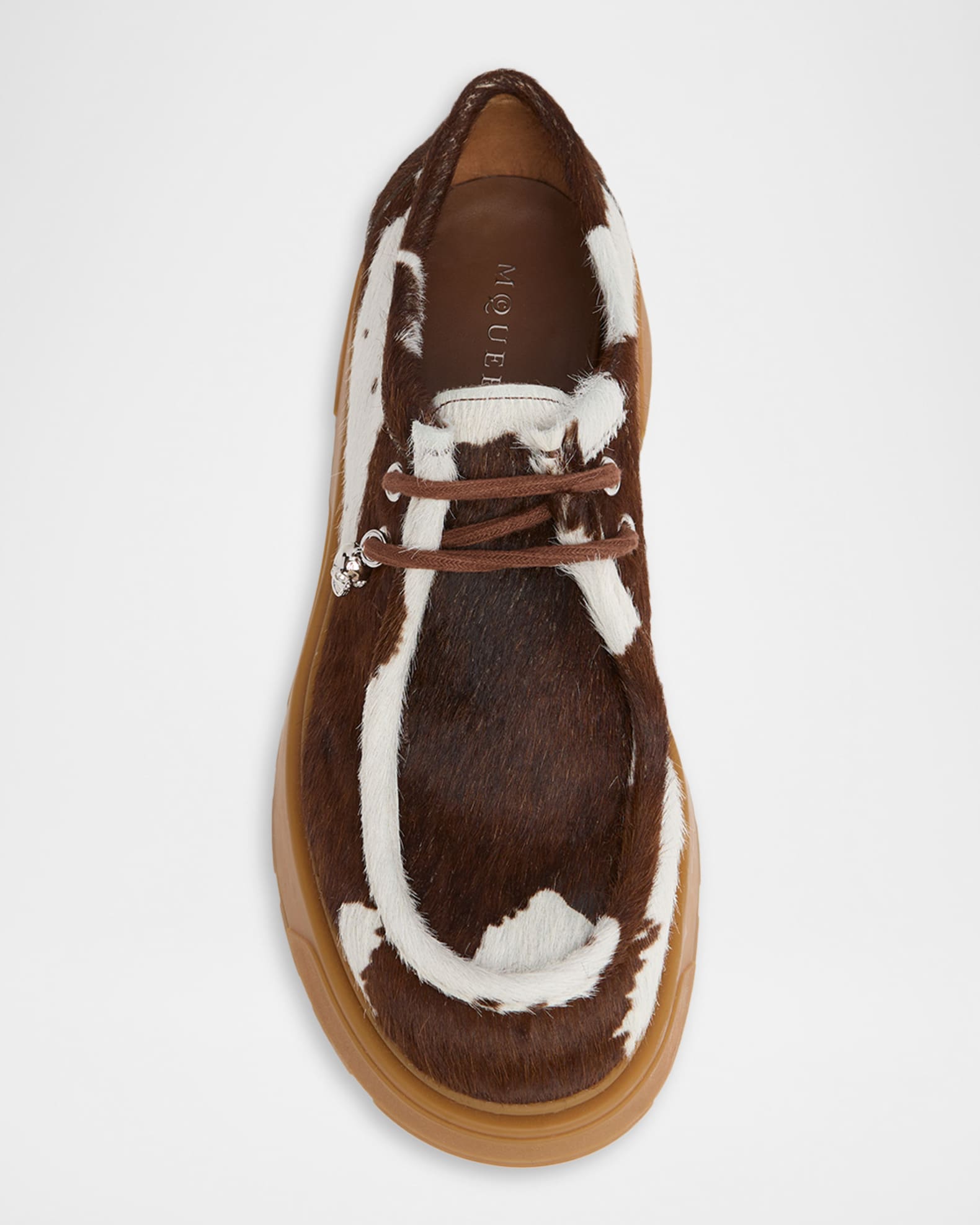 McQueen Men's Rover Cow-Print Pony Hair Lug-Sole Loafers | Neiman Marcus