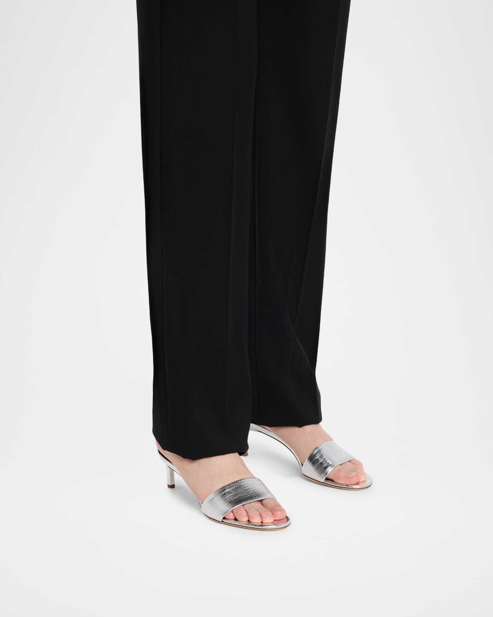 TOM FORD 55mm Embossed Metallic Leather Kitten-Heel Mules | Neiman Marcus