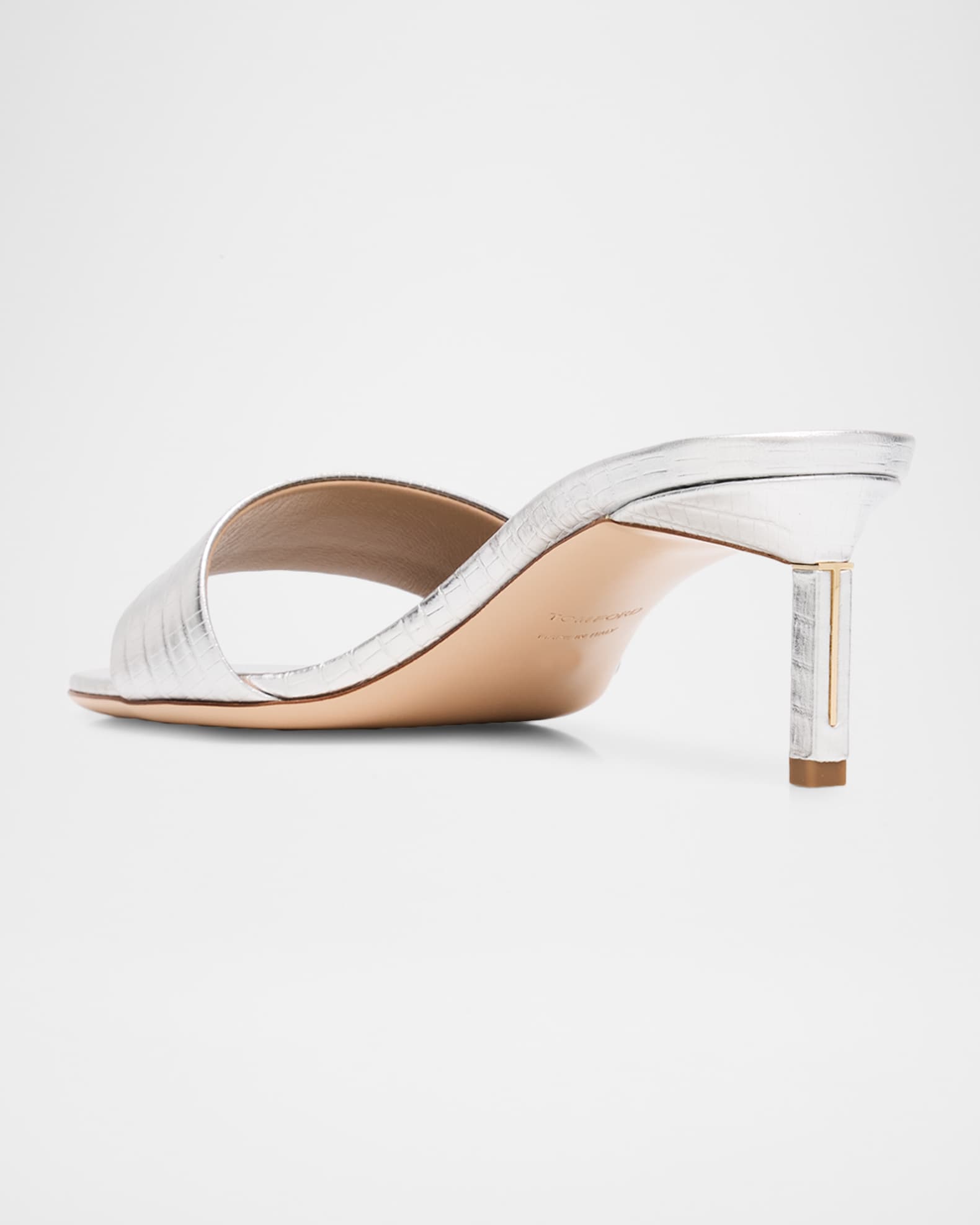 TOM FORD 55mm Embossed Metallic Leather Kitten-Heel Mules | Neiman Marcus