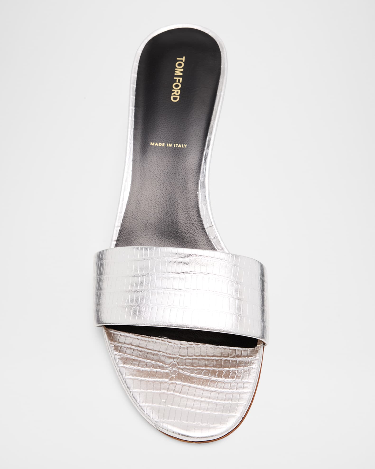 TOM FORD 55mm Embossed Metallic Leather Kitten-Heel Mules | Neiman Marcus