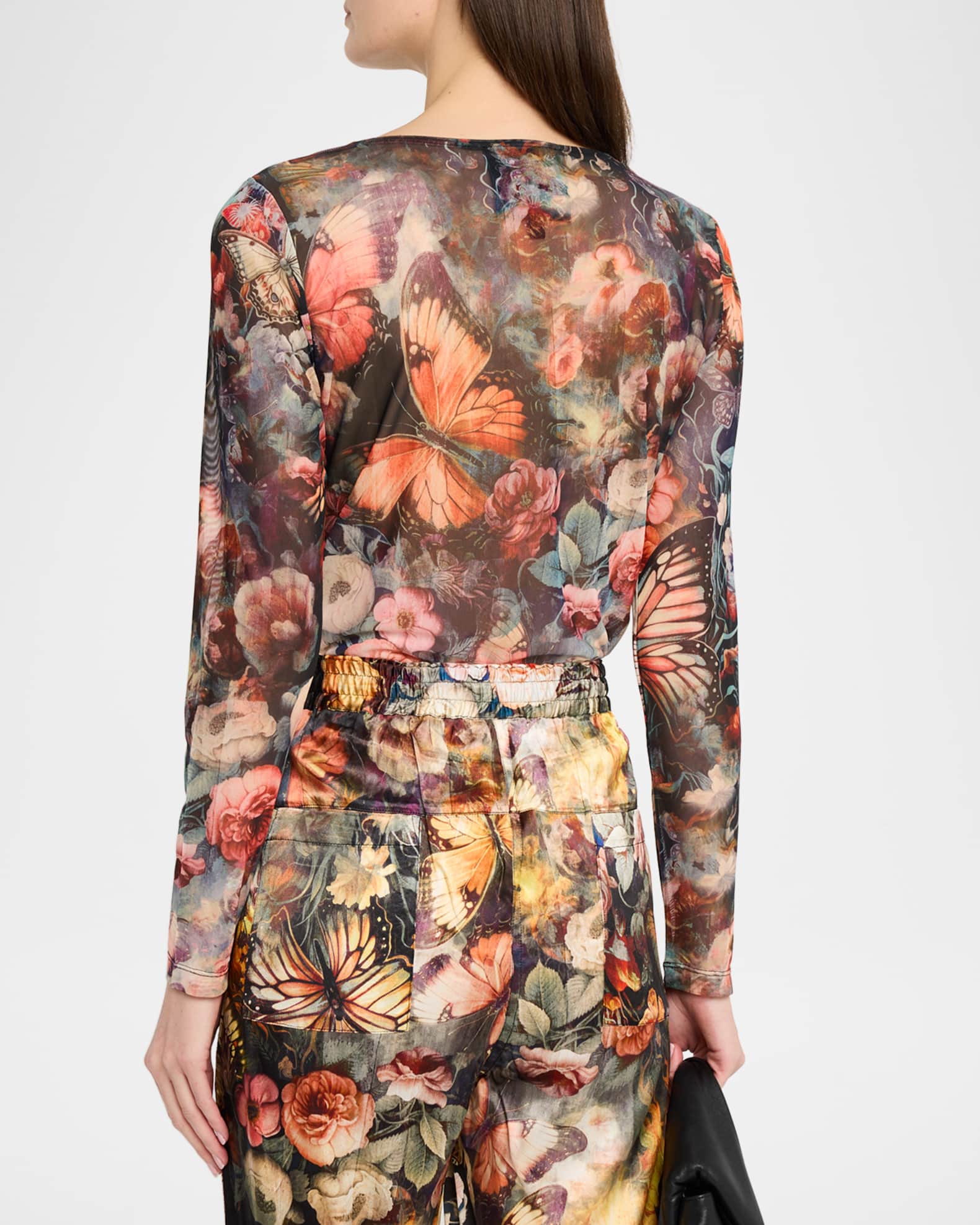 Johnny Was Floral-Print Mesh Top | Neiman Marcus