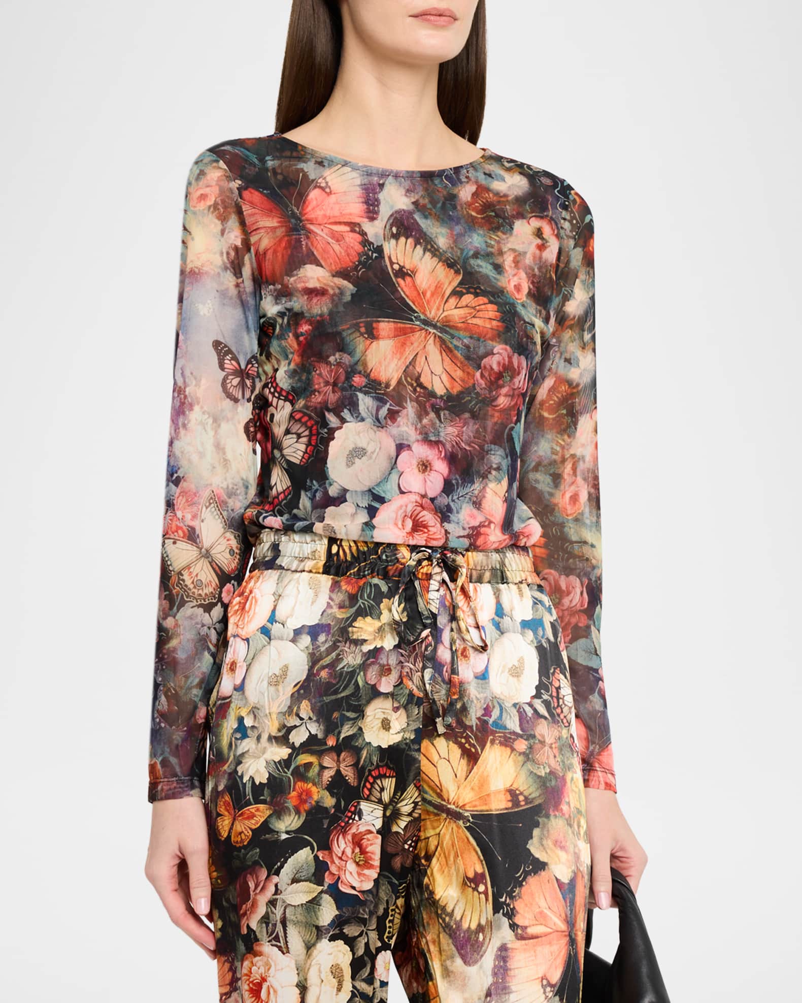 Johnny Was Floral-Print Mesh Top | Neiman Marcus