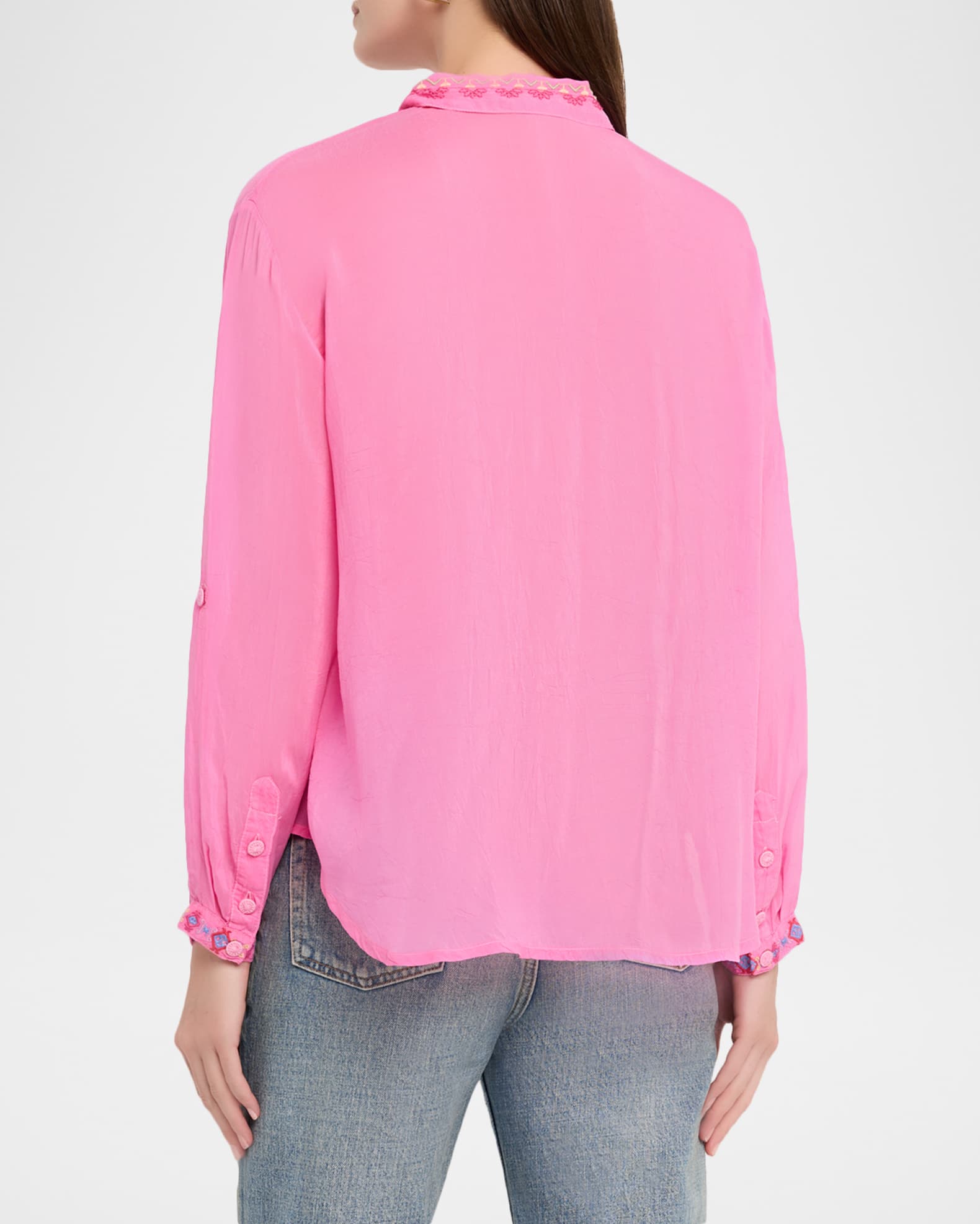 Johnny Was Yoella Embroidered Floral-Print Tunic | Neiman Marcus