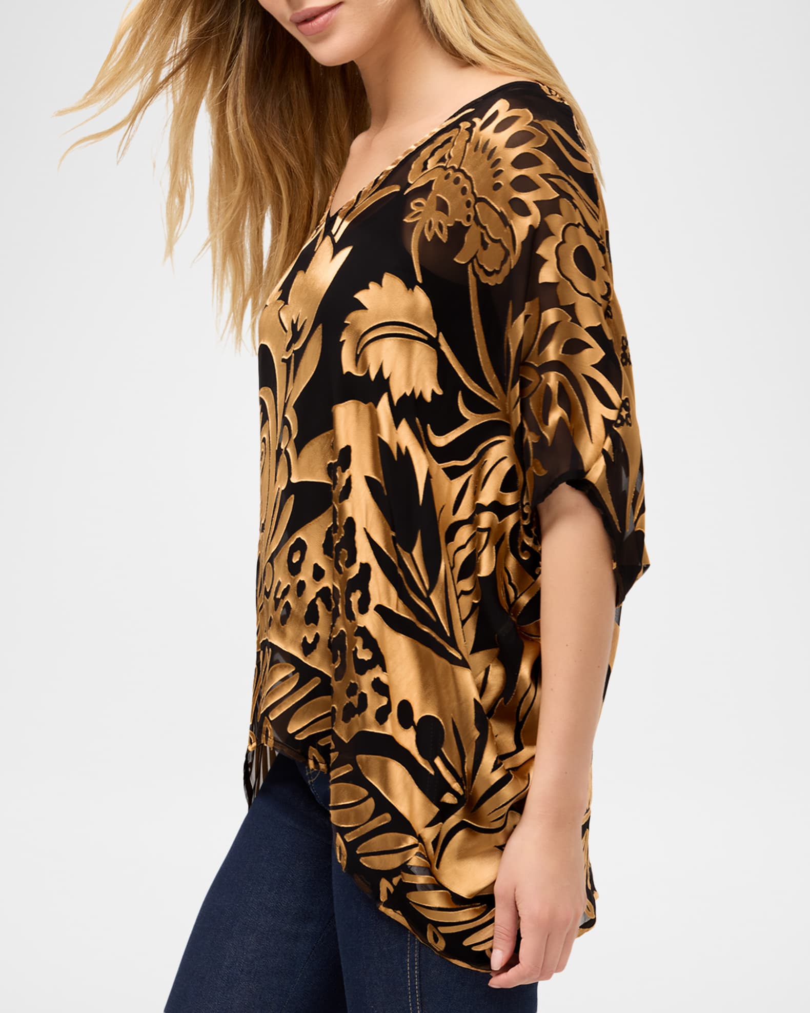 Johnny Was Croft Metallic Burnout Poncho | Neiman Marcus