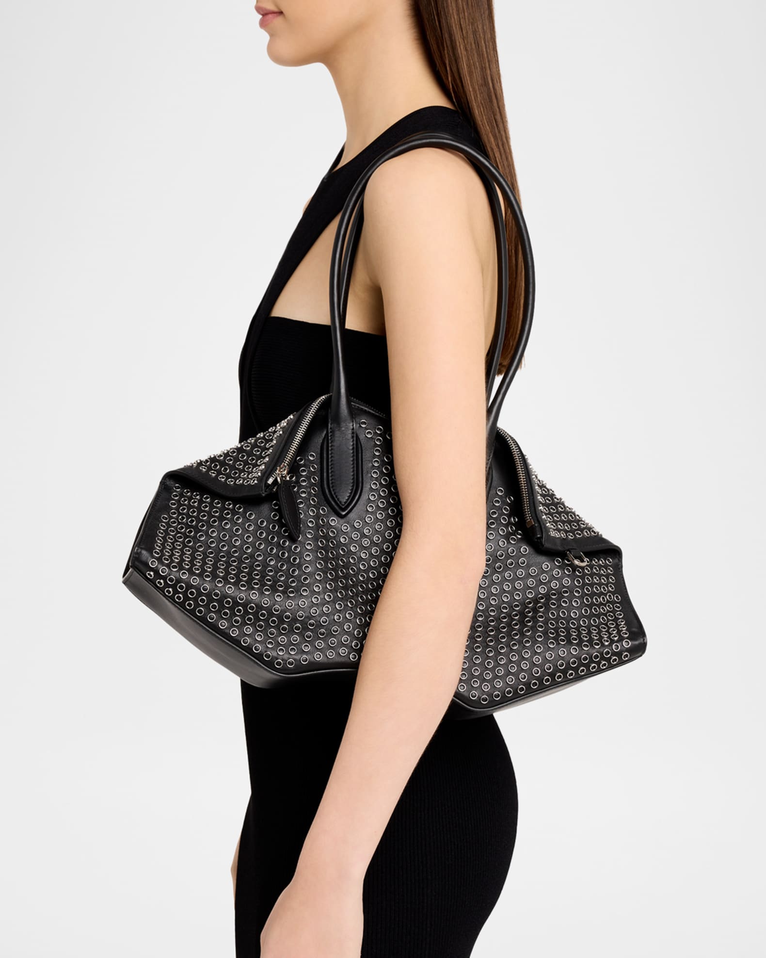 McQueen Manta Studded Sculptural Nappa Leather Shoulder Bag | Neiman Marcus