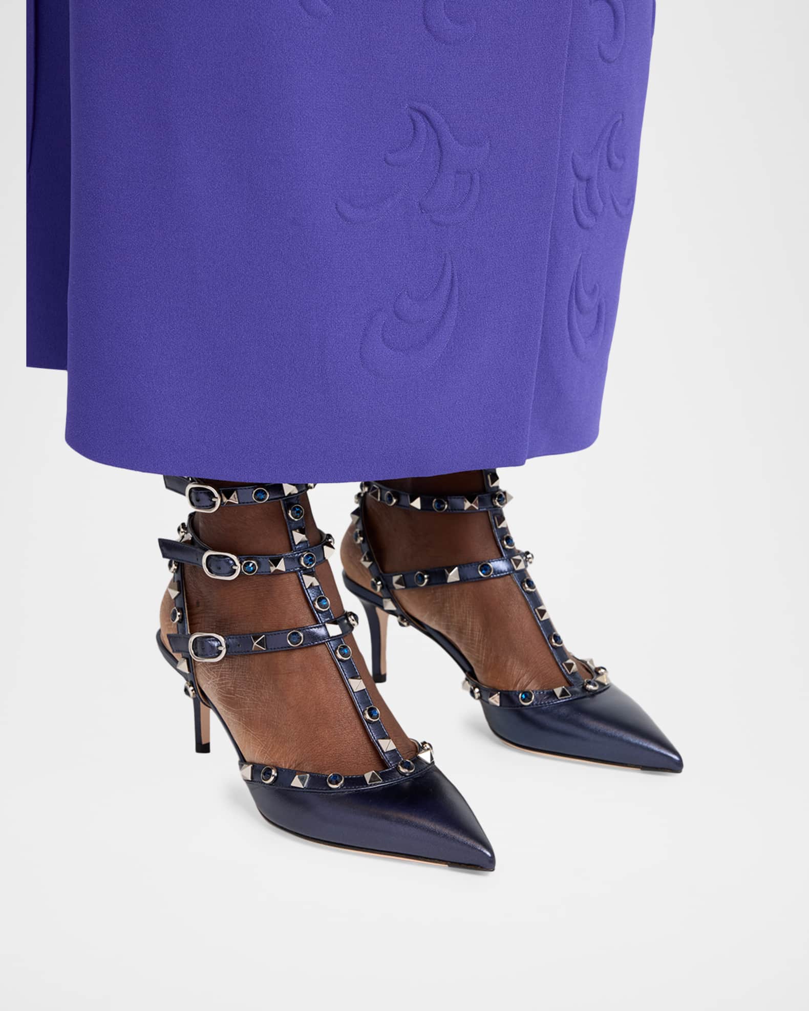 Valentino Garavani 65mm Rockstud Metallic Leather Ankle-Strap Pumps ...