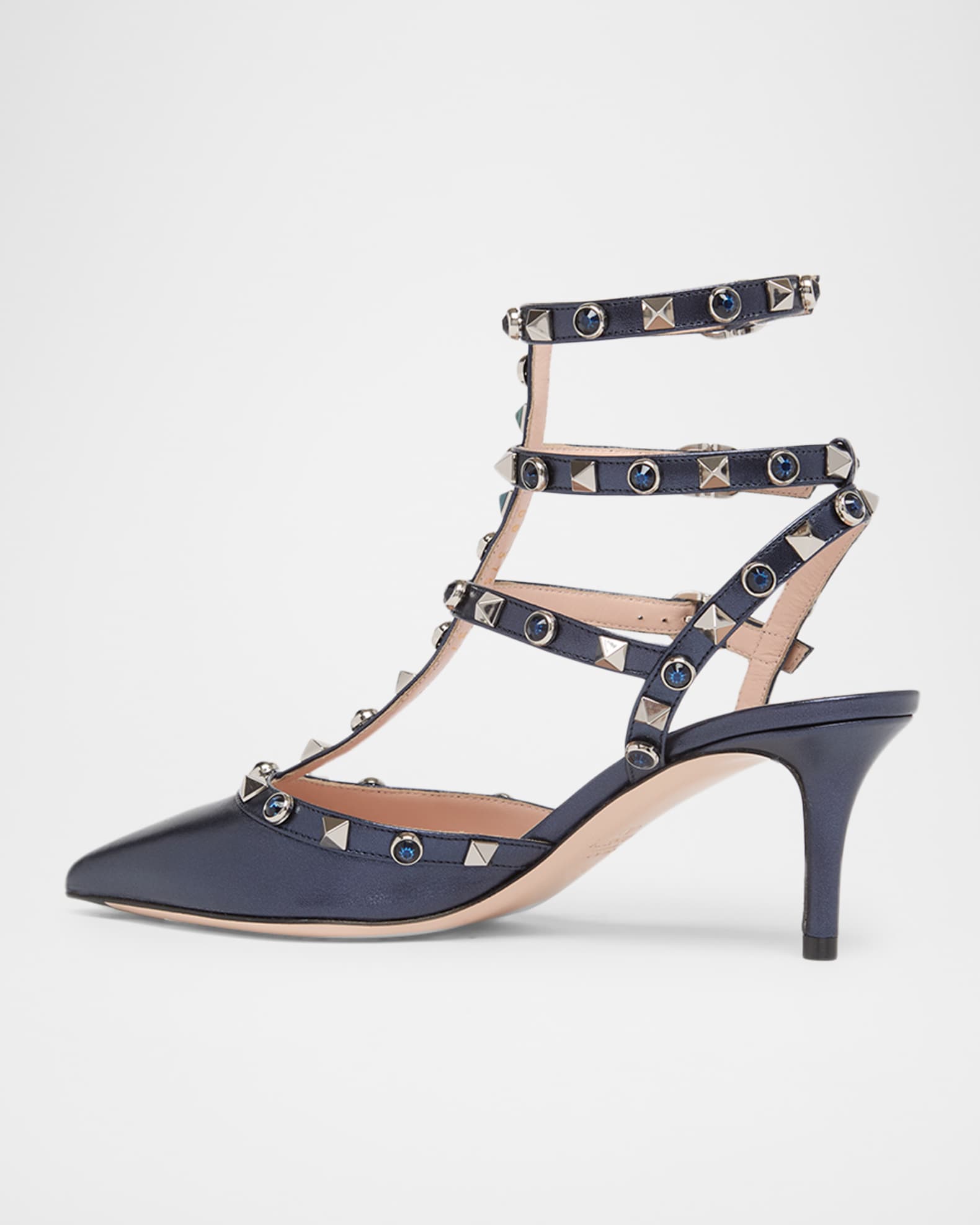 Valentino Garavani 65mm Rockstud Metallic Leather Ankle-Strap Pumps ...