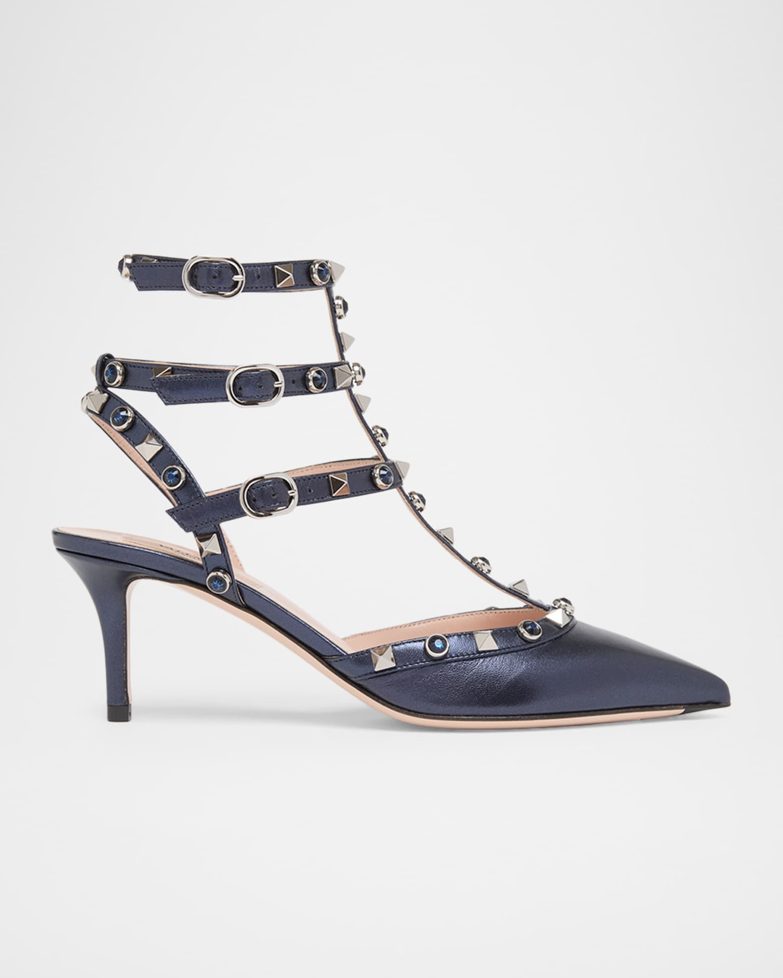 Valentino Garavani 65mm Rockstud Metallic Leather Ankle-Strap Pumps ...