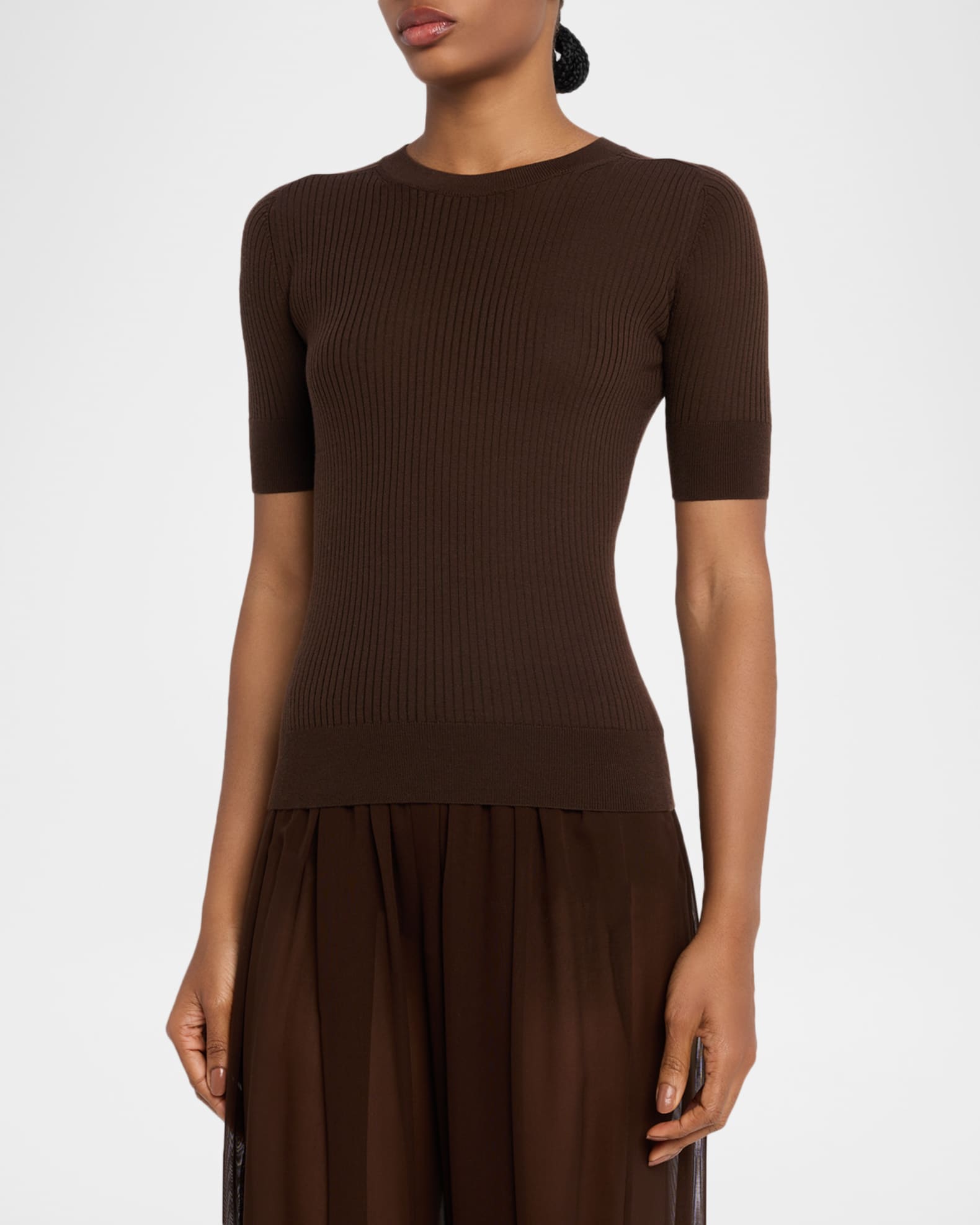 Michael Kors Collection Superfine Merino Short-Sleeved Knit Top ...