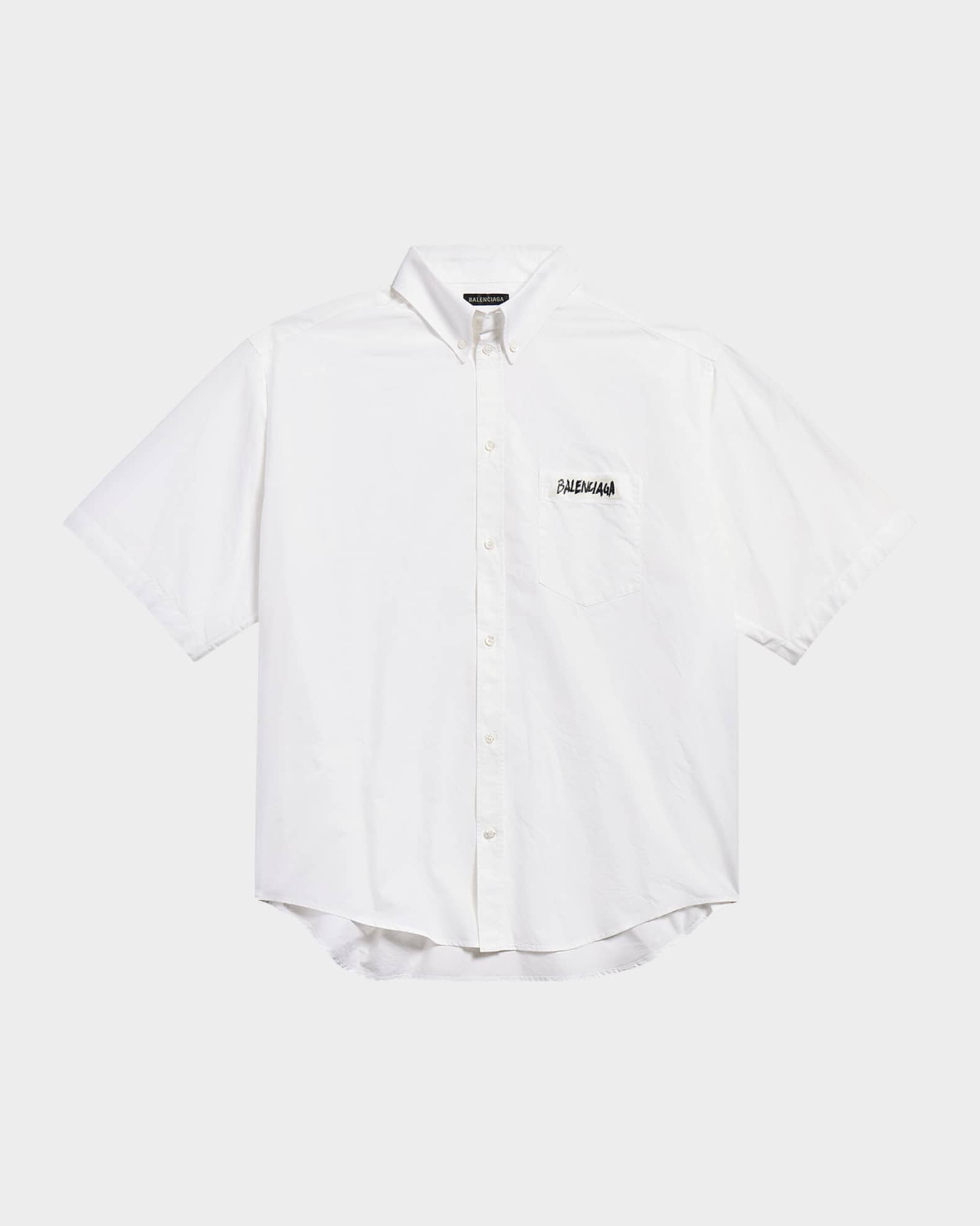 Balenciaga Men's Masking Tape Logo Short-Sleeve Shirt | Neiman Marcus