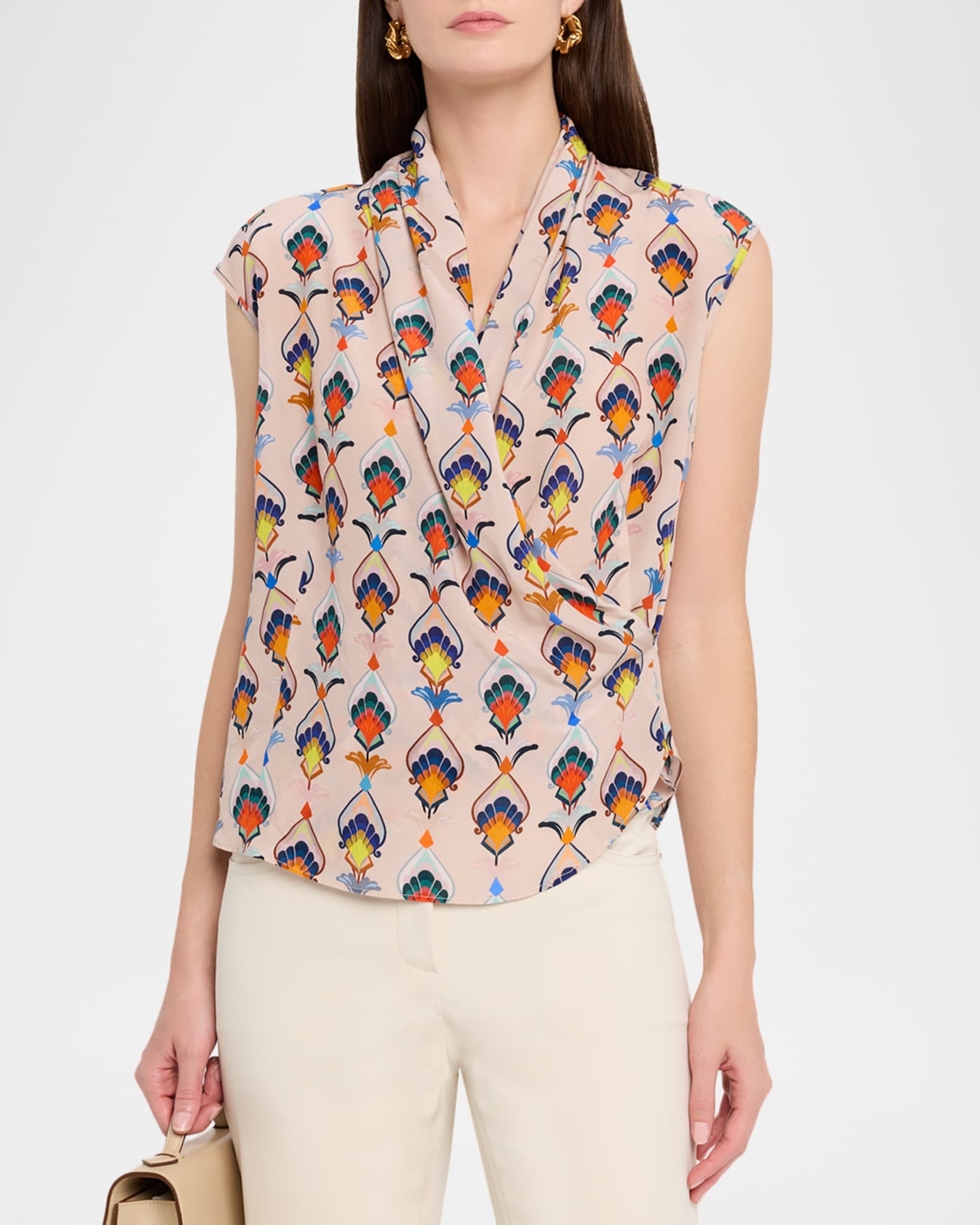 Maison Common Draped Abstract-Print Silk Blouse | Neiman Marcus