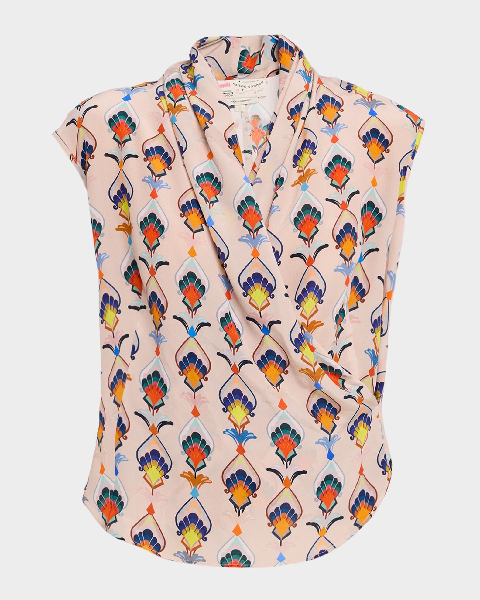 Maison Common Draped Abstract-Print Silk Blouse | Neiman Marcus