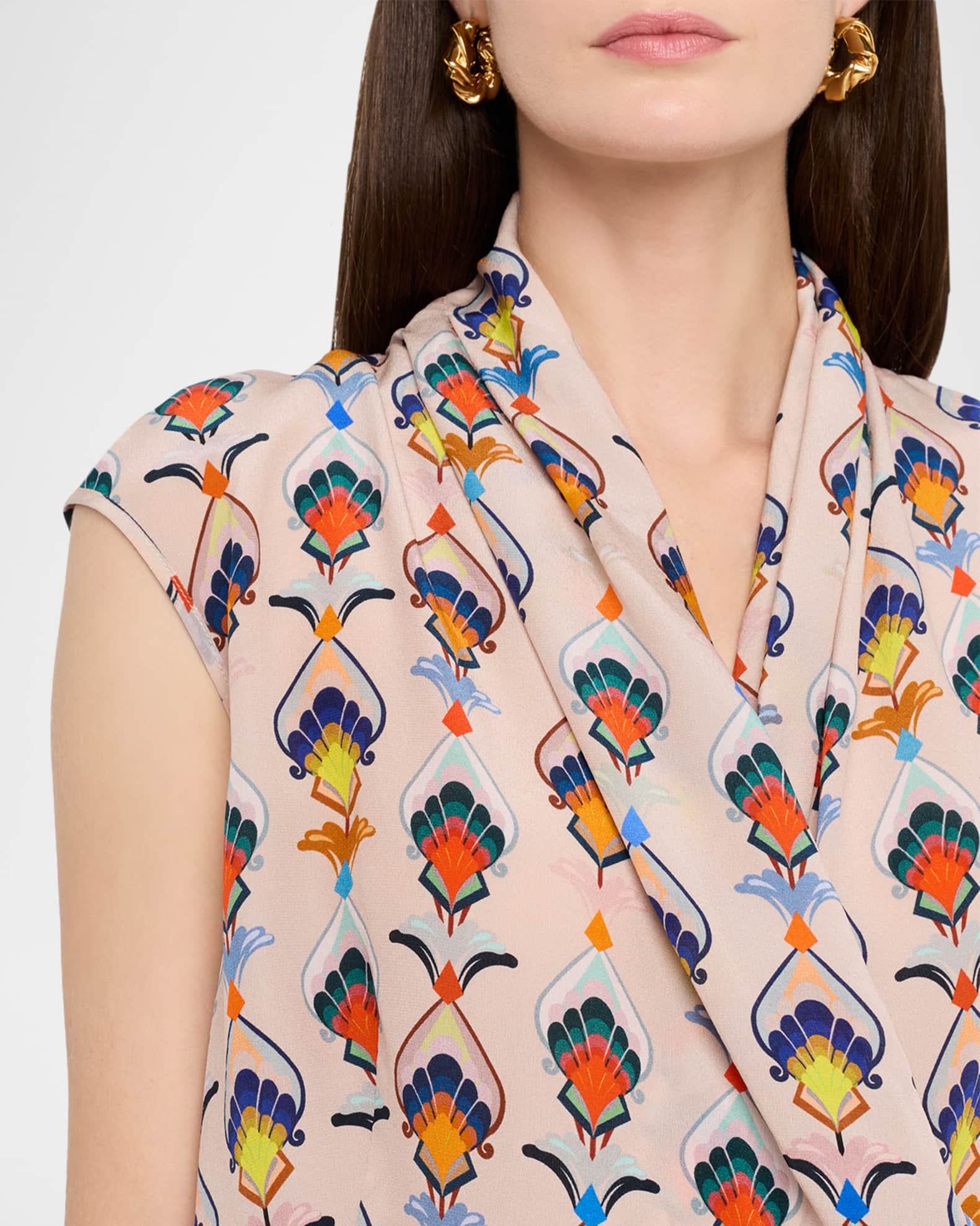 Maison Common Draped Abstract-Print Silk Blouse | Neiman Marcus