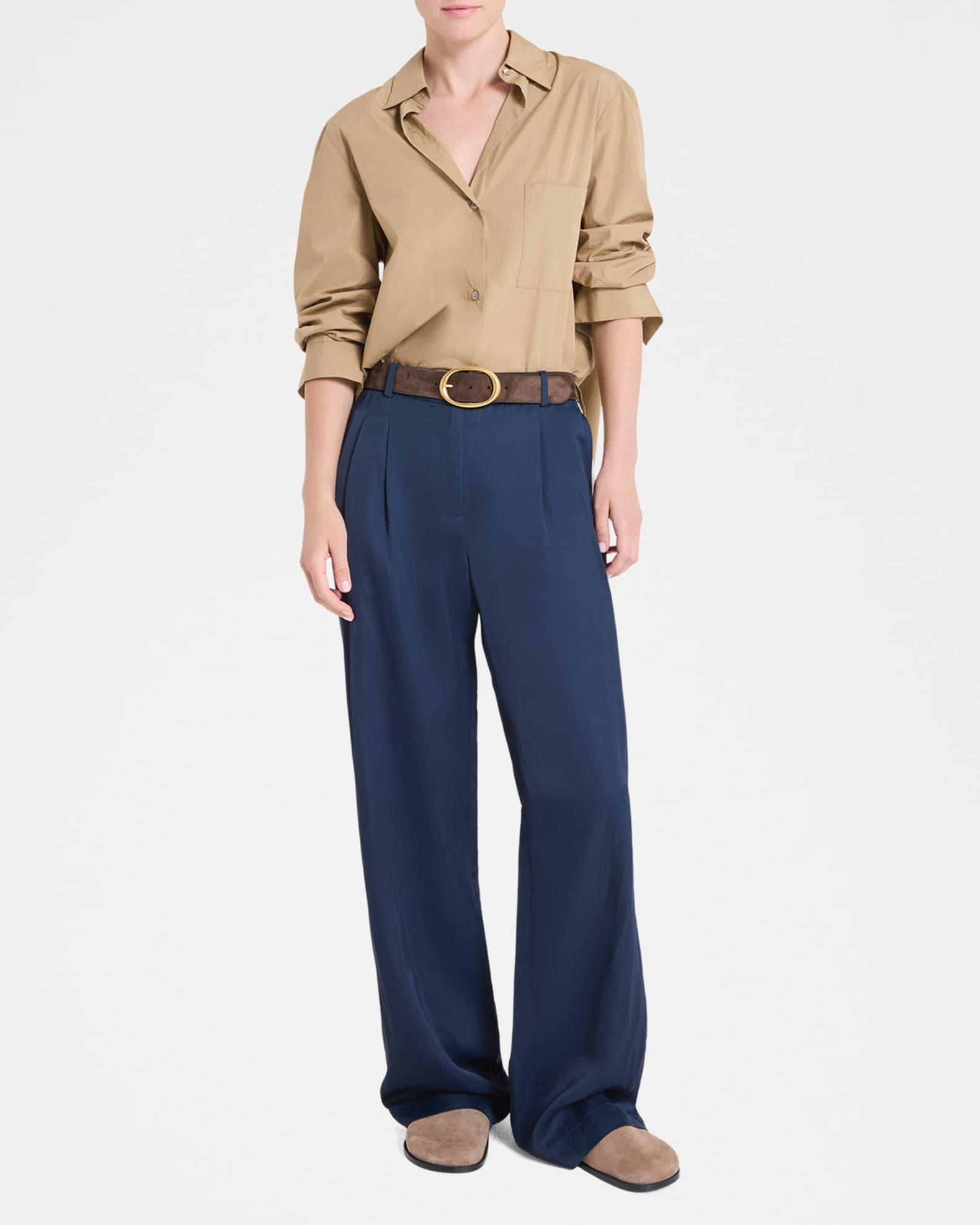 TWP Sulli Pants with Tux Stripes in Coated Viscose Linen | Neiman Marcus