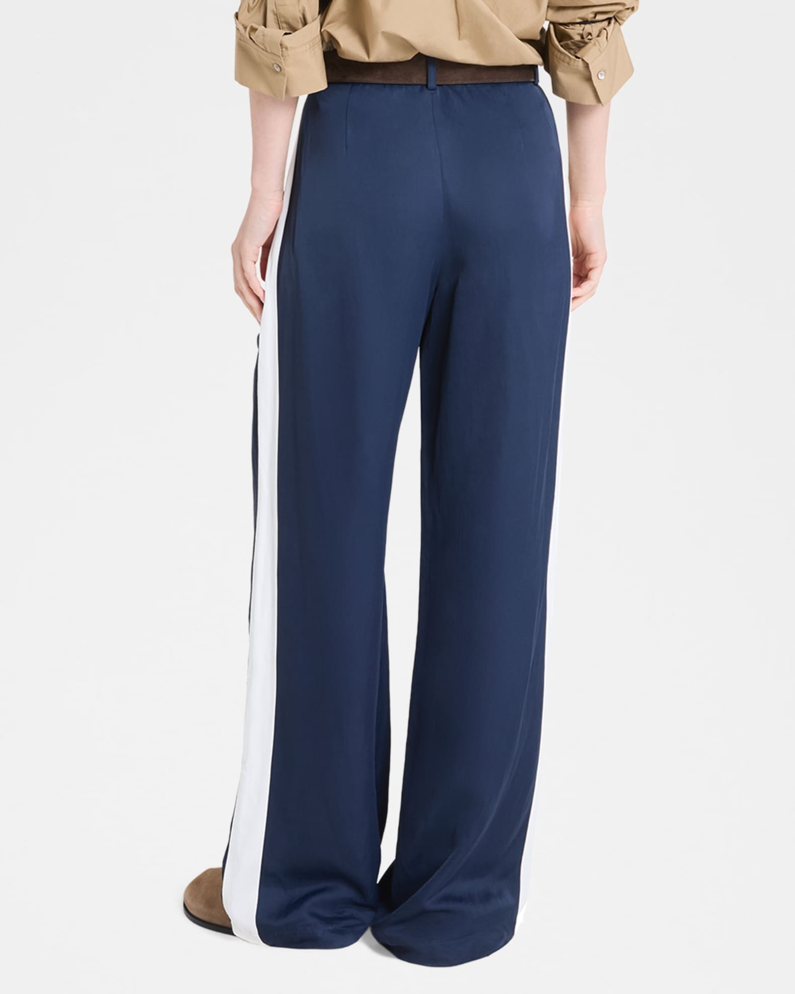 TWP Sulli Pants with Tux Stripes in Coated Viscose Linen | Neiman Marcus