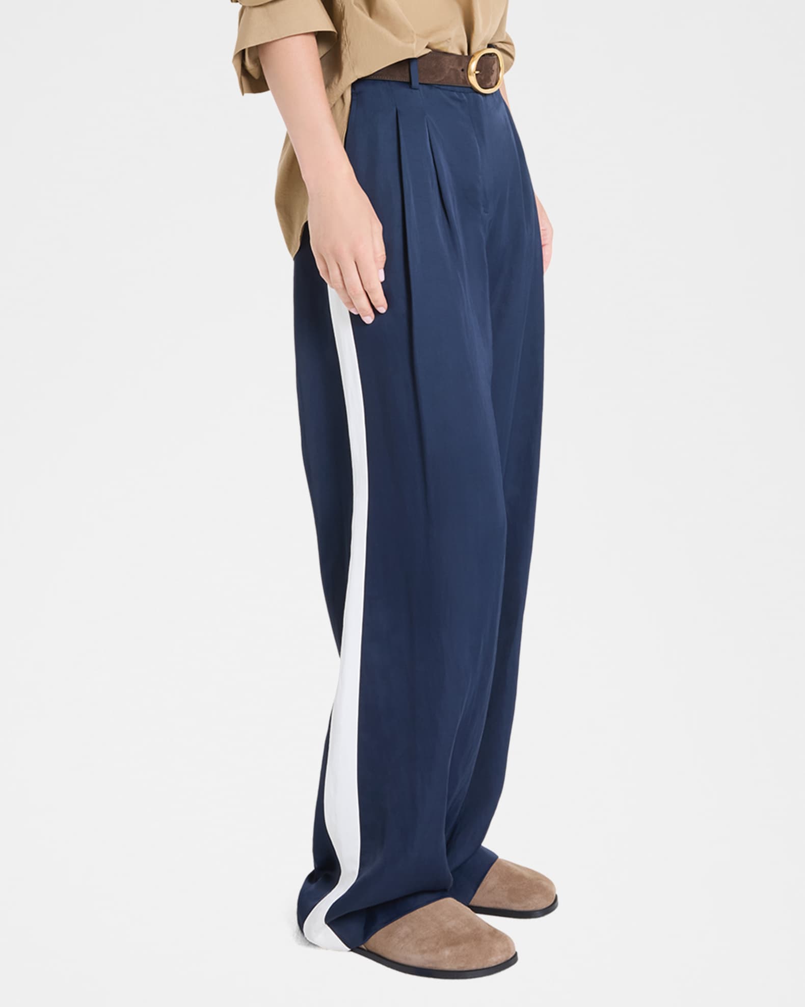 TWP Sulli Pants with Tux Stripes in Coated Viscose Linen | Neiman Marcus