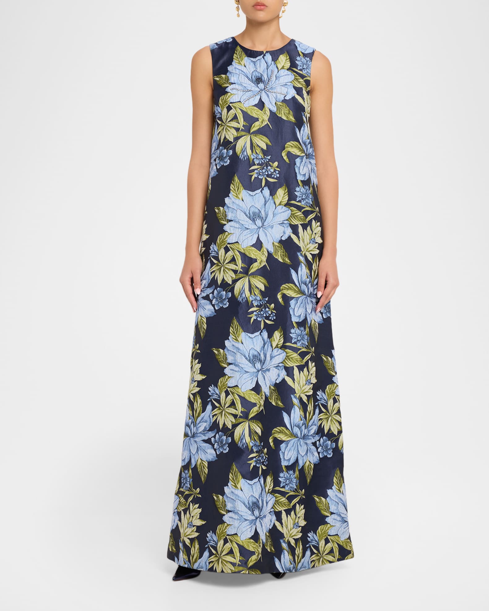 Aidan Mattox Sleeveless Beaded Floral Jacquard Gown | Neiman Marcus