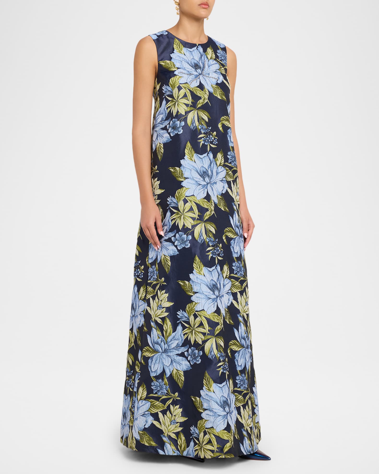 Aidan Mattox Sleeveless Beaded Floral Jacquard Gown | Neiman Marcus