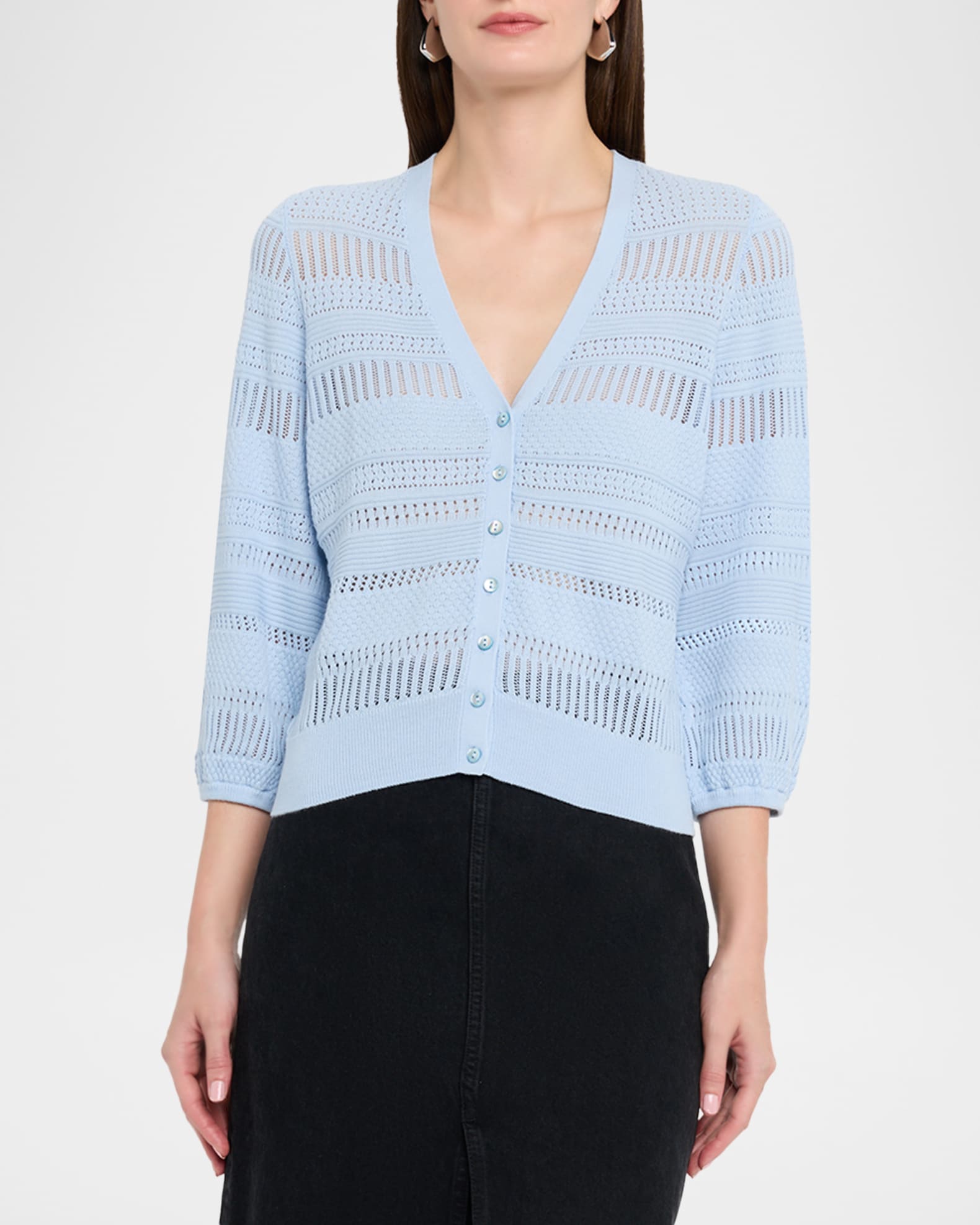 Autumn Cashmere Pointelle-Knit Cotton Cardigan | Neiman Marcus