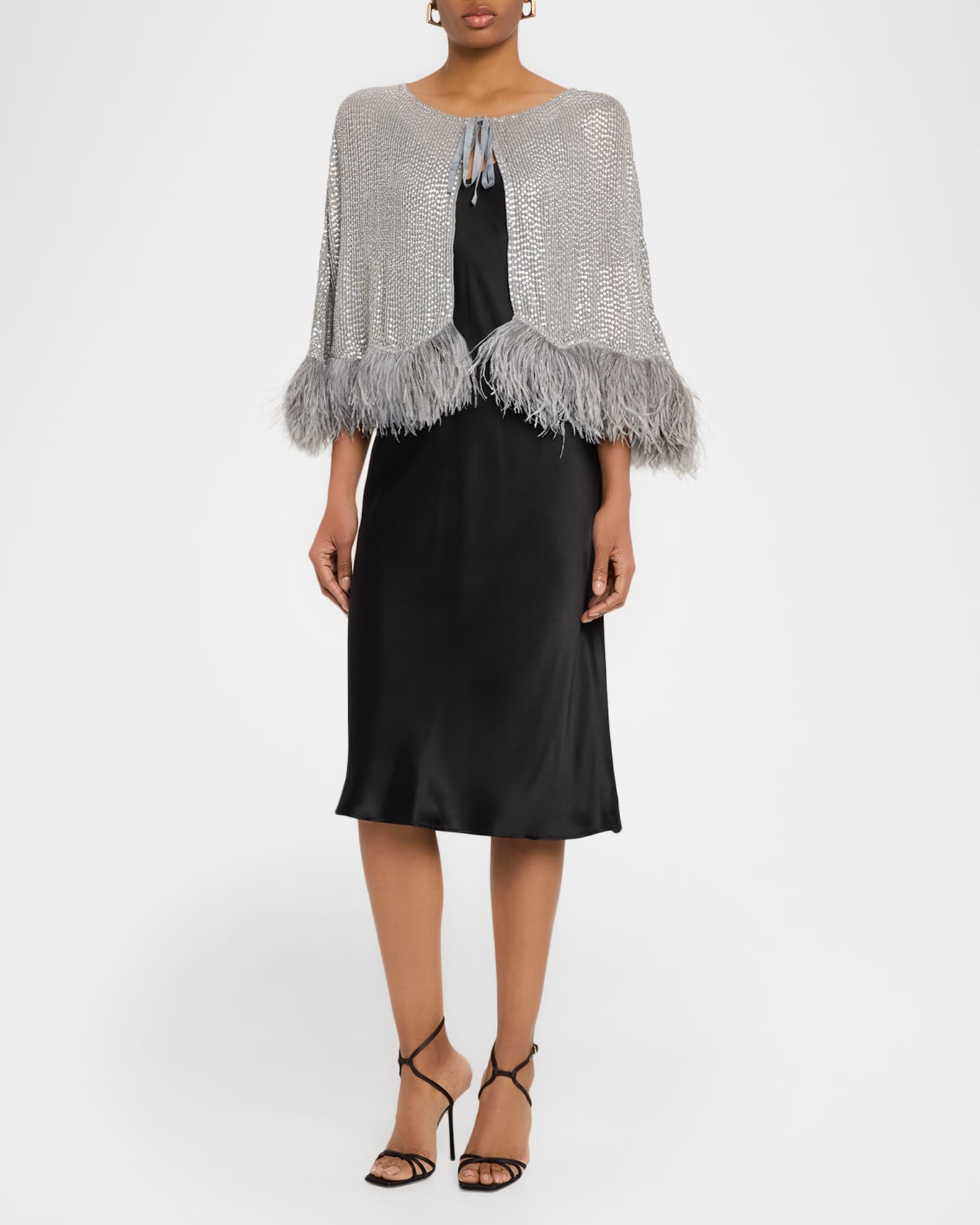Carolyn Rowan Feather-Hem Beaded Silk Chiffon Cape | Neiman Marcus