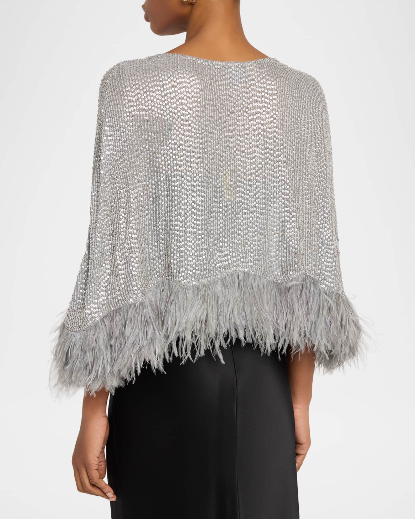 Carolyn Rowan Feather-Hem Beaded Silk Chiffon Cape | Neiman Marcus