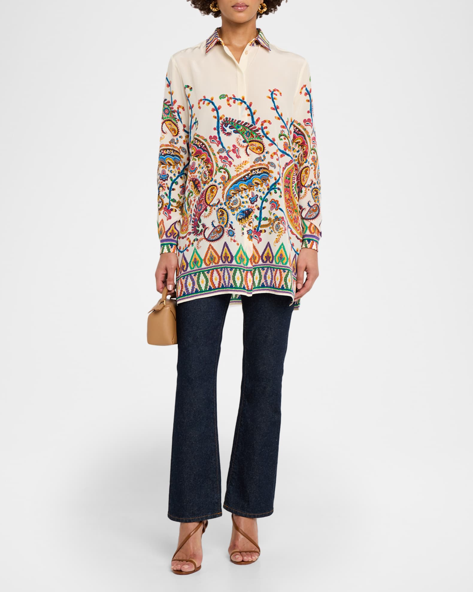Etro Paisley Silk Button-Down Tunic Blouse | Neiman Marcus