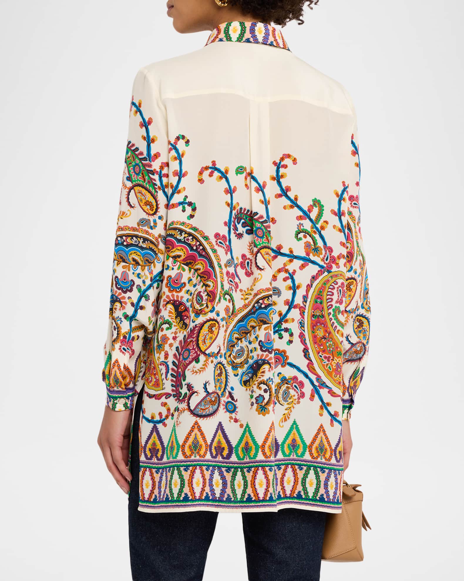 Etro Paisley Silk Button-Down Tunic Blouse | Neiman Marcus