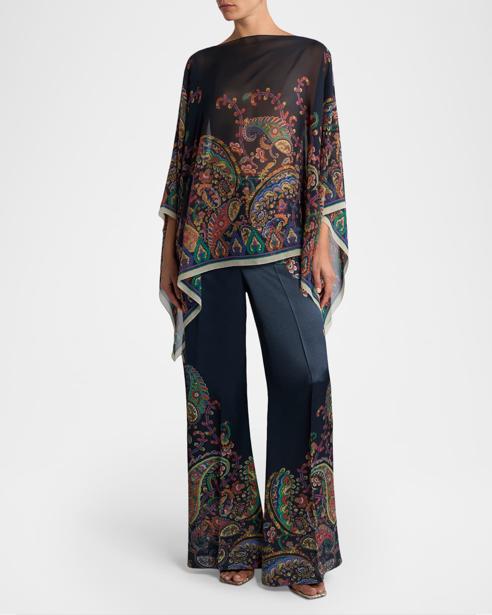 Etro Paisley Sheer Silk Handkerchief Poncho Top | Neiman Marcus