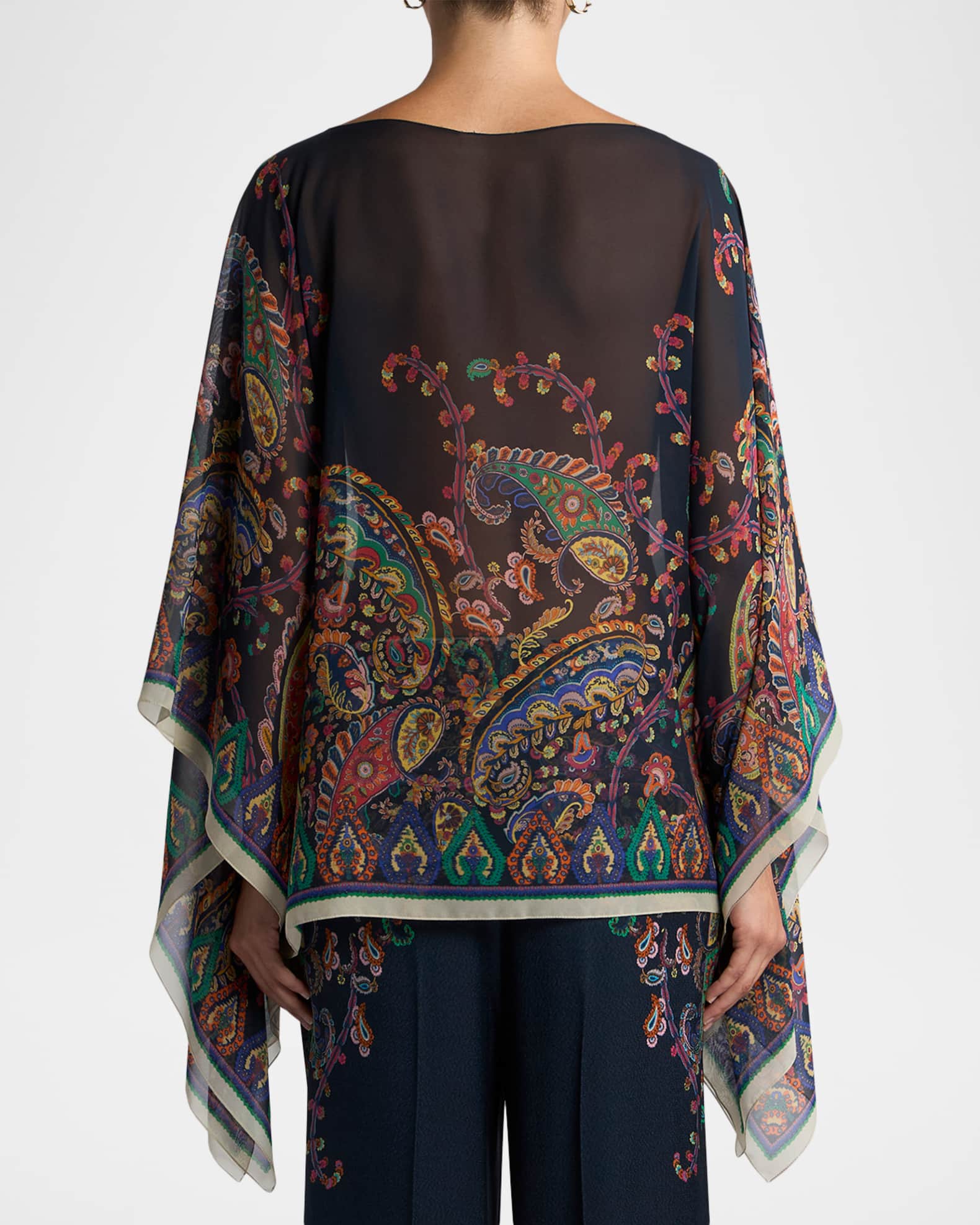 Etro Paisley Sheer Silk Handkerchief Poncho Top | Neiman Marcus