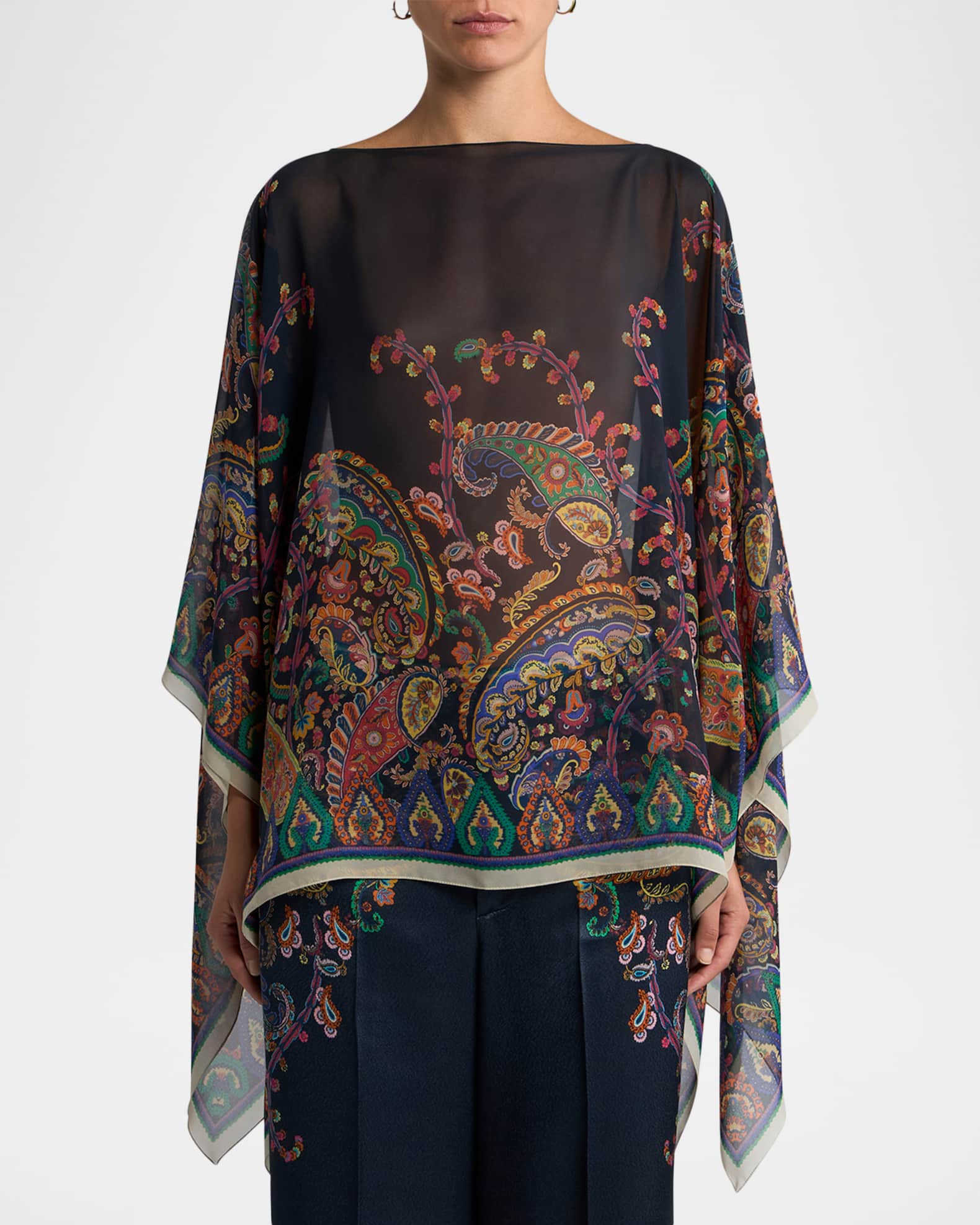 Etro Paisley Sheer Silk Handkerchief Poncho Top | Neiman Marcus