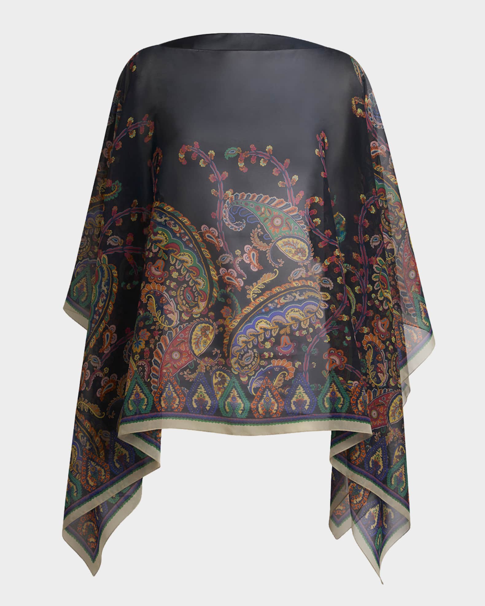 Etro Paisley Sheer Silk Handkerchief Poncho Top | Neiman Marcus