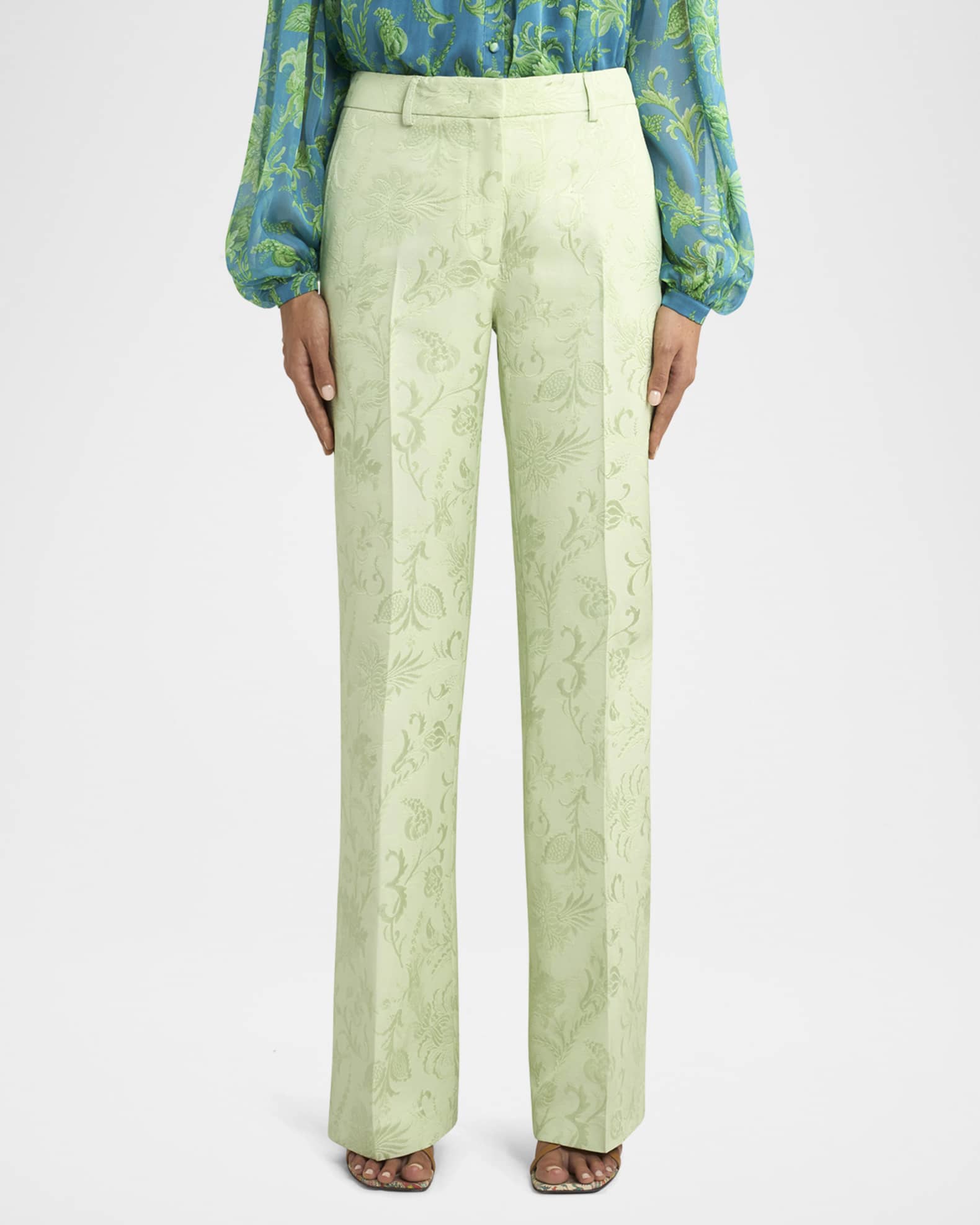 Etro Floral Jacquard Straight-Leg Trousers | Neiman Marcus