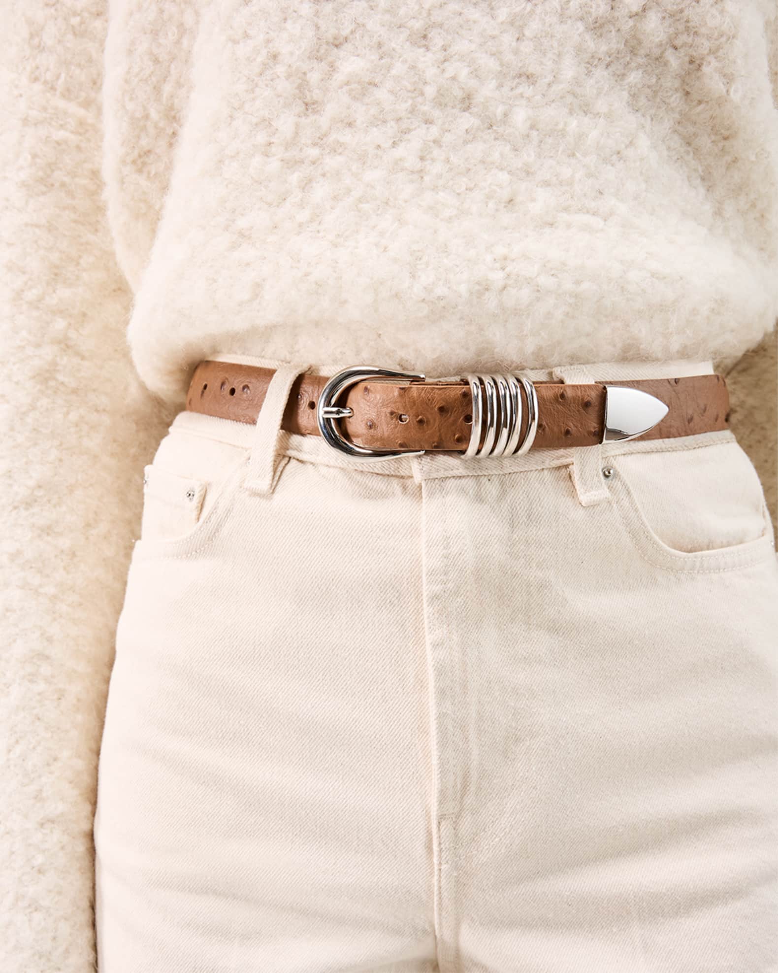 Dehanche Hollyhock Ostrich-Embossed Leather Belt | Neiman Marcus