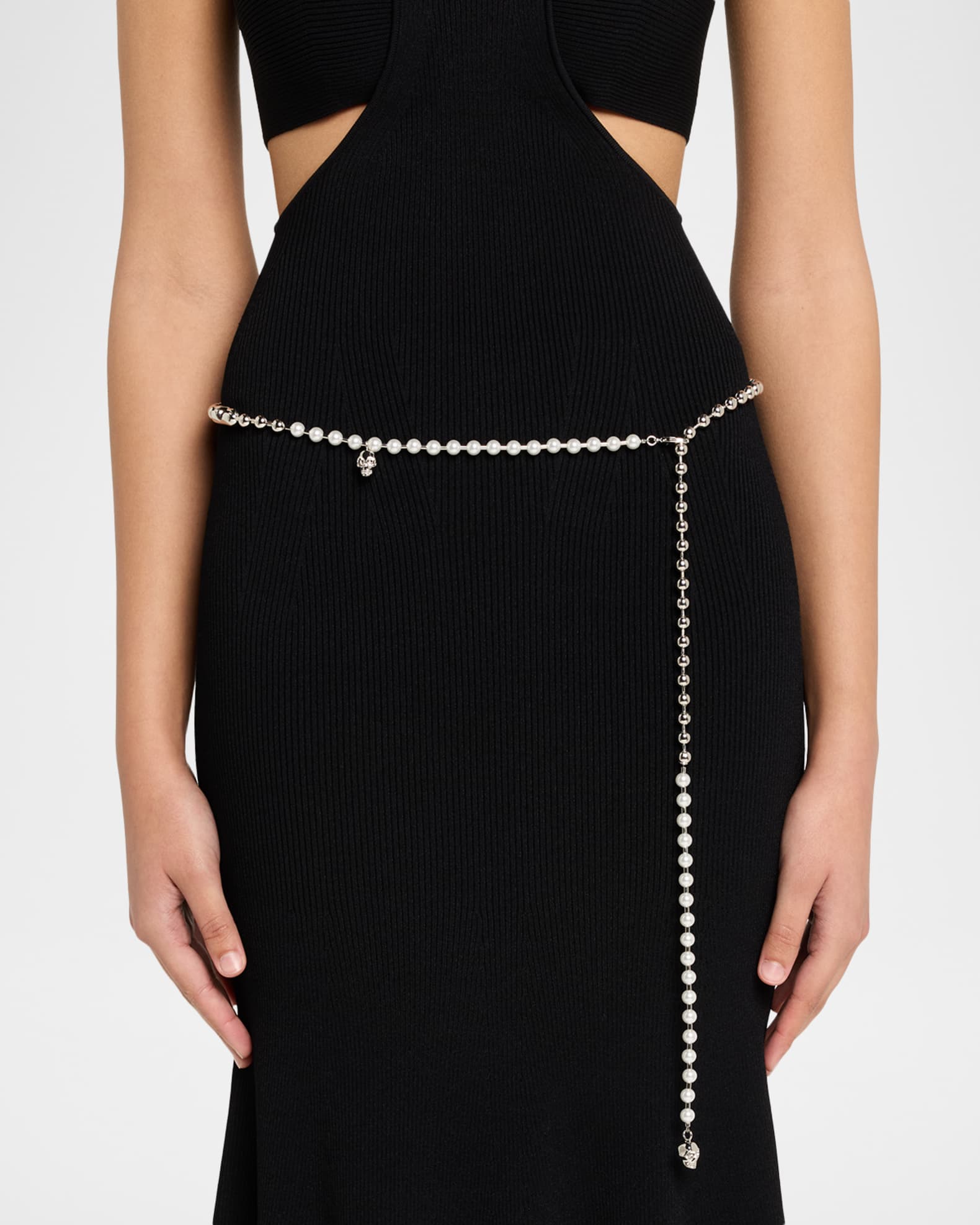 McQueen Skull Faux Pearl Chain Belt | Neiman Marcus