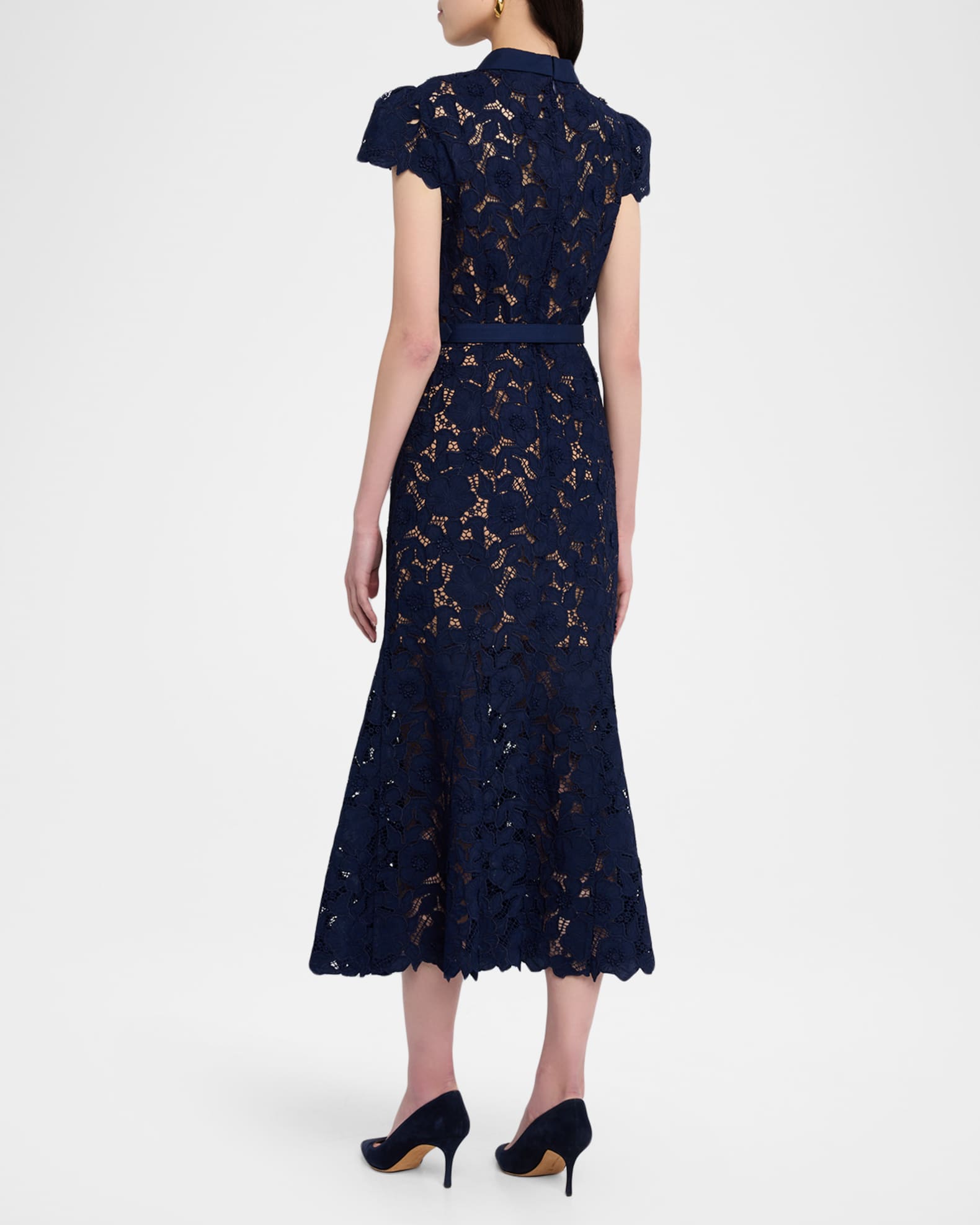 Self-Portrait Guipure Lace Belted Midi Dress | Neiman Marcus