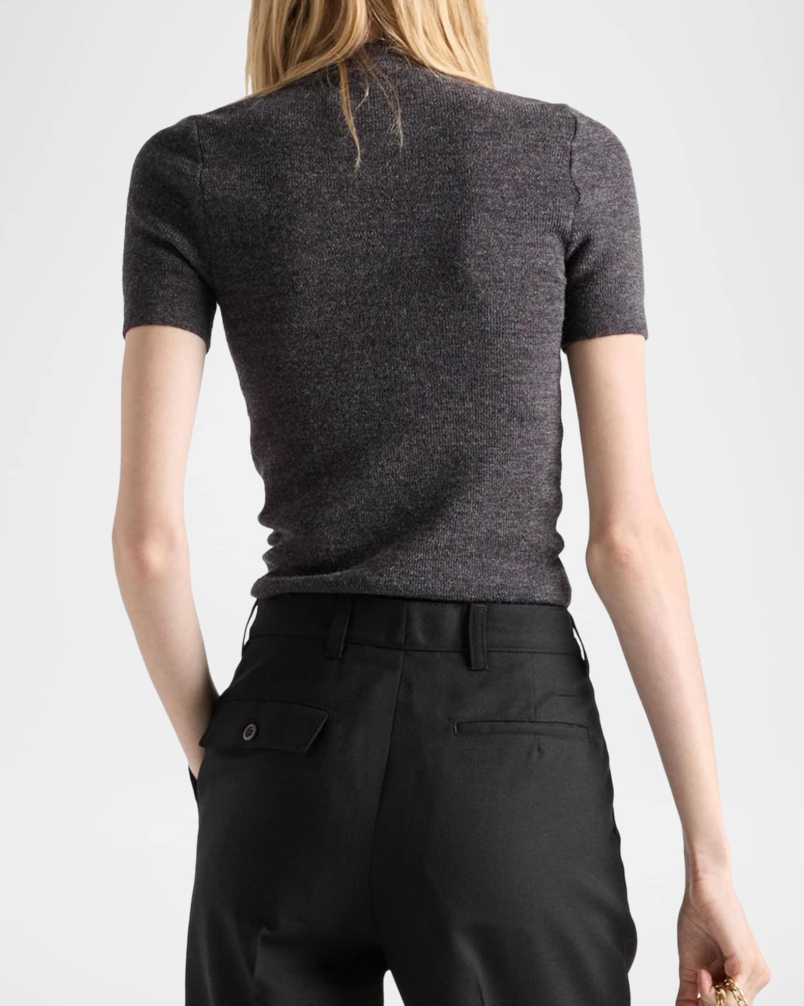 Prada Short-Sleeved Wool Sweater with Pendant | Neiman Marcus