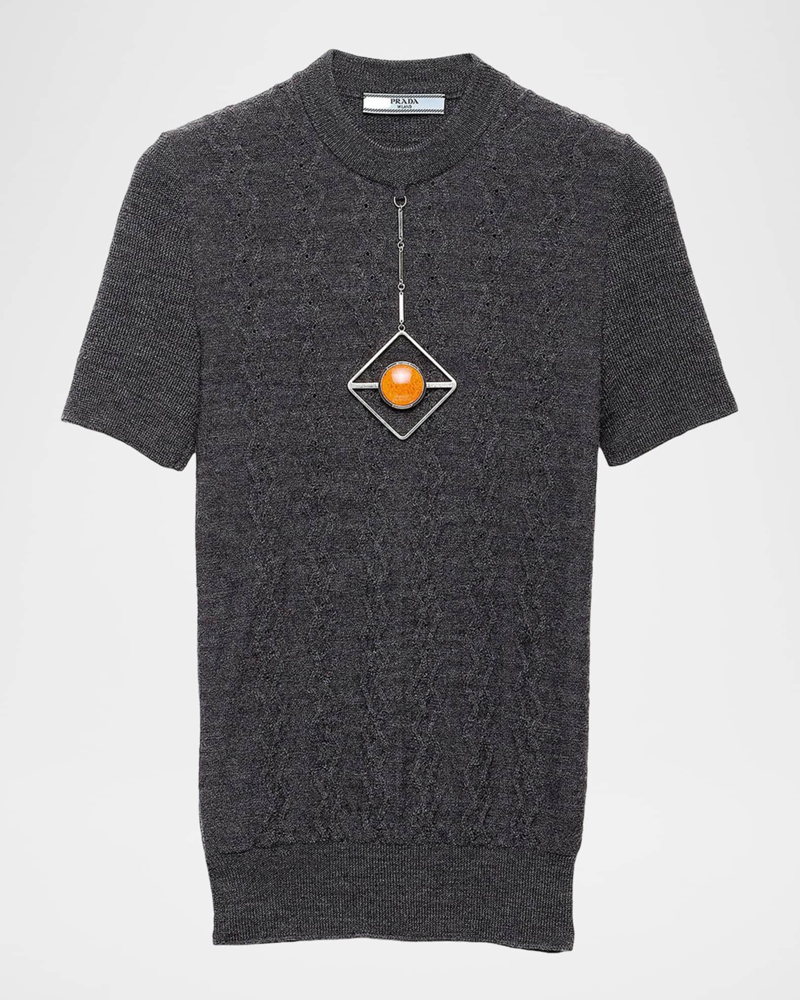 Prada Short-Sleeved Wool Sweater with Pendant | Neiman Marcus
