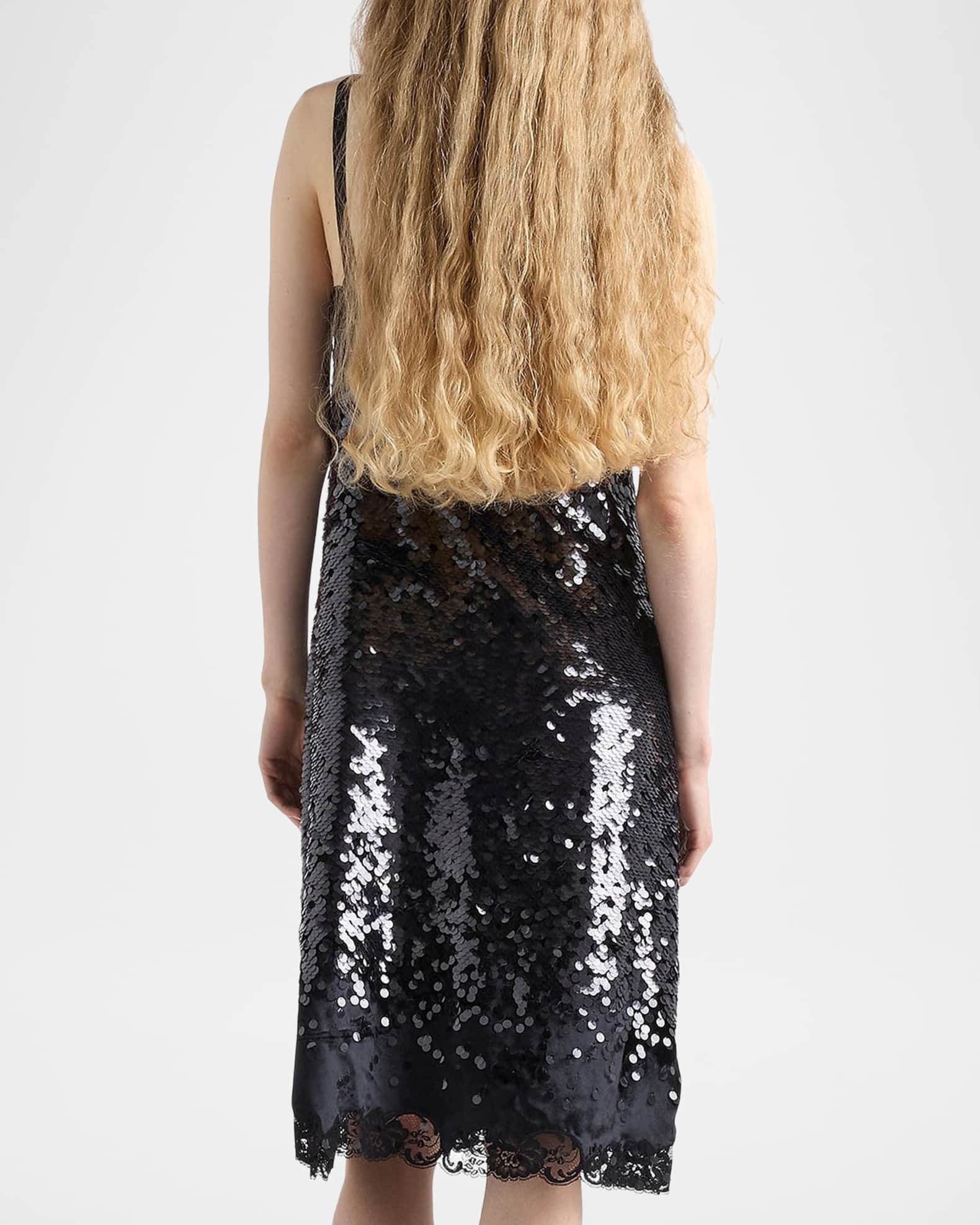 Prada Embroidered Velvet Dress With Sequins and Lace | Neiman Marcus