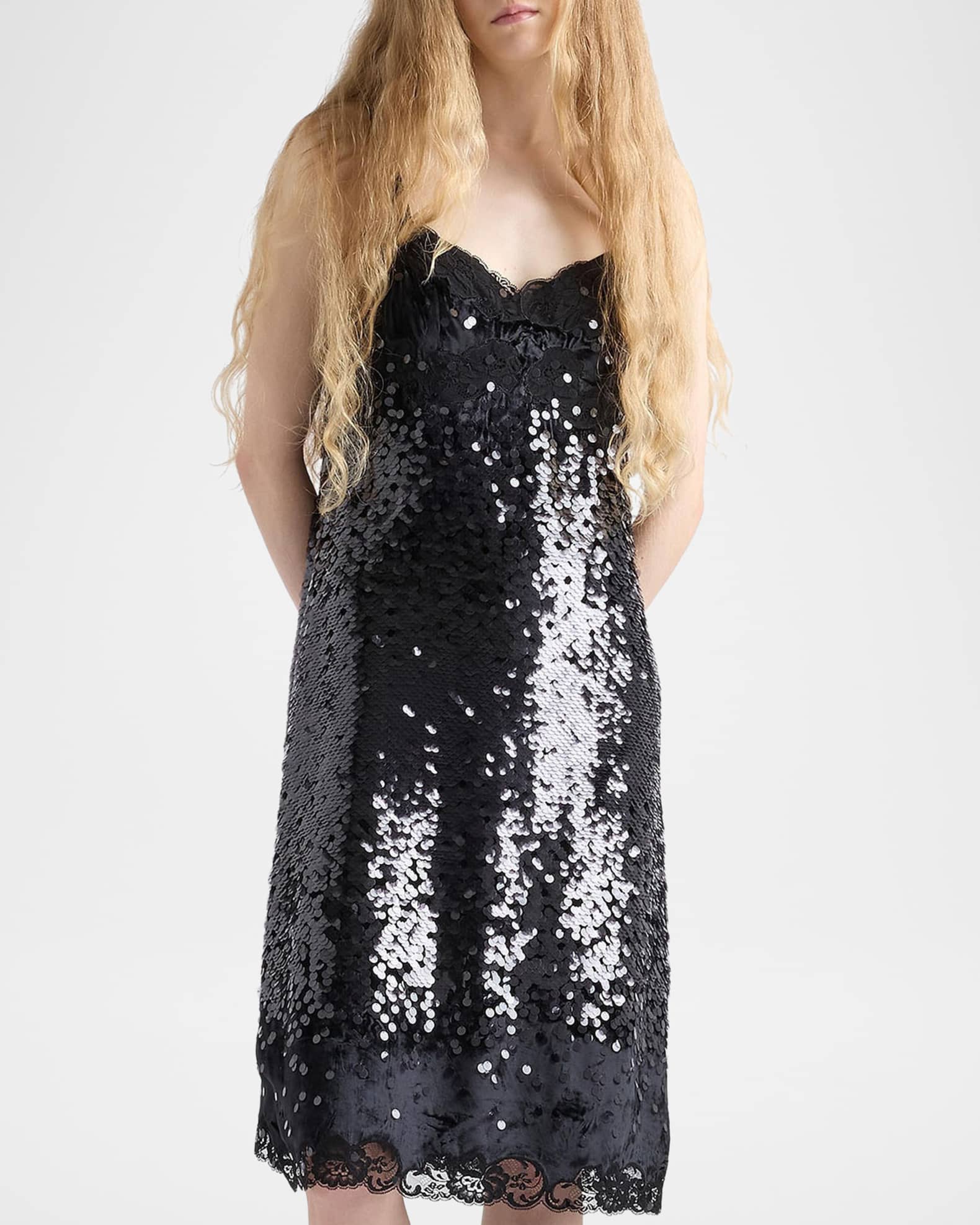 Prada Embroidered Velvet Dress With Sequins and Lace | Neiman Marcus