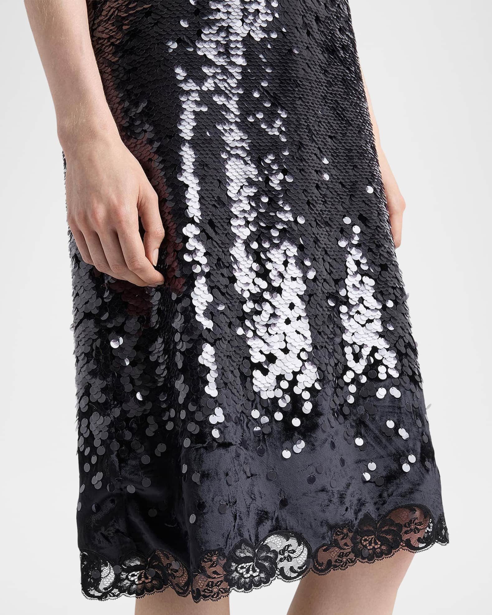 Prada Embroidered Velvet Dress With Sequins and Lace | Neiman Marcus