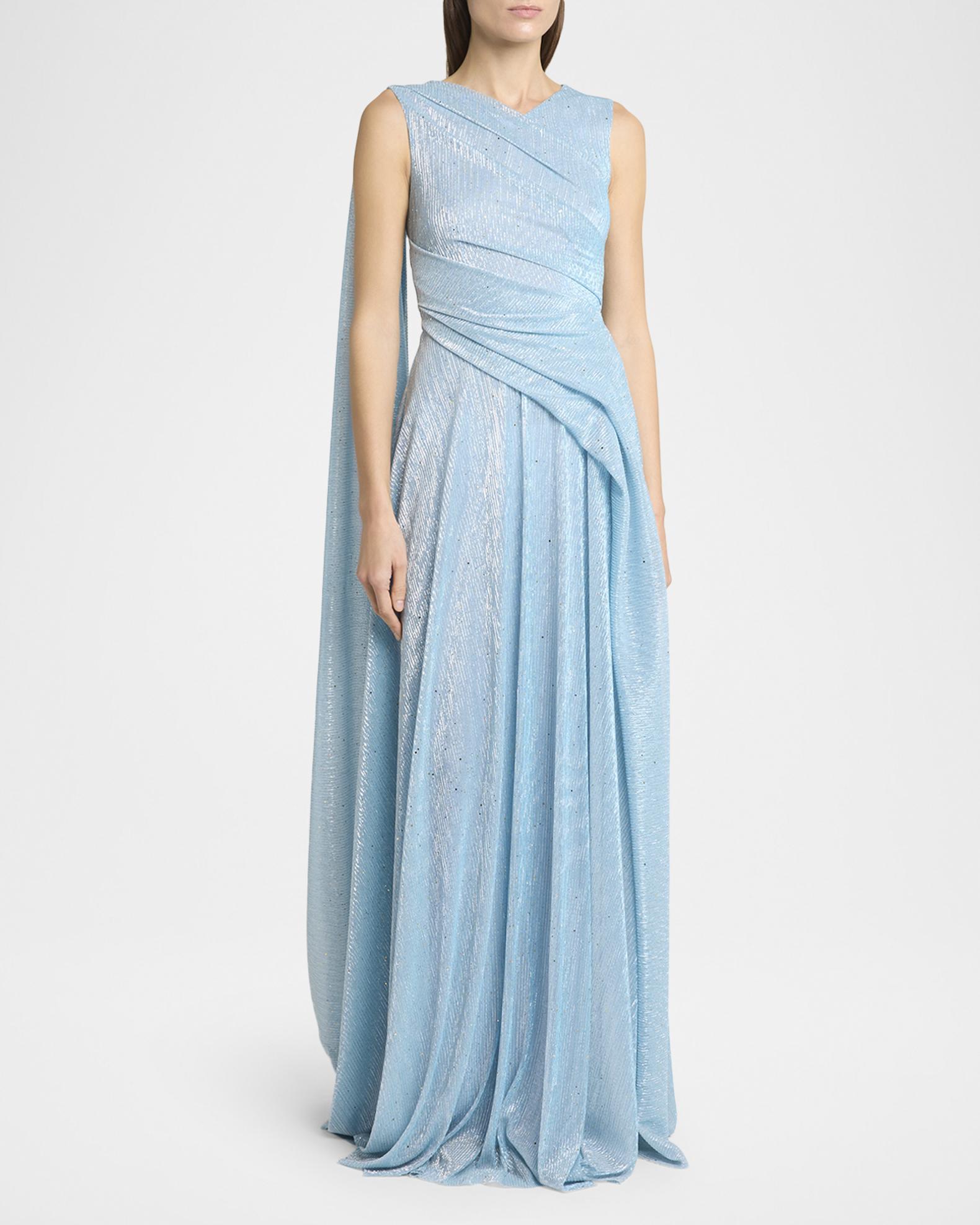 Talbot Runhof Draped Sleeveless Metallic Gown with Cape | Neiman Marcus