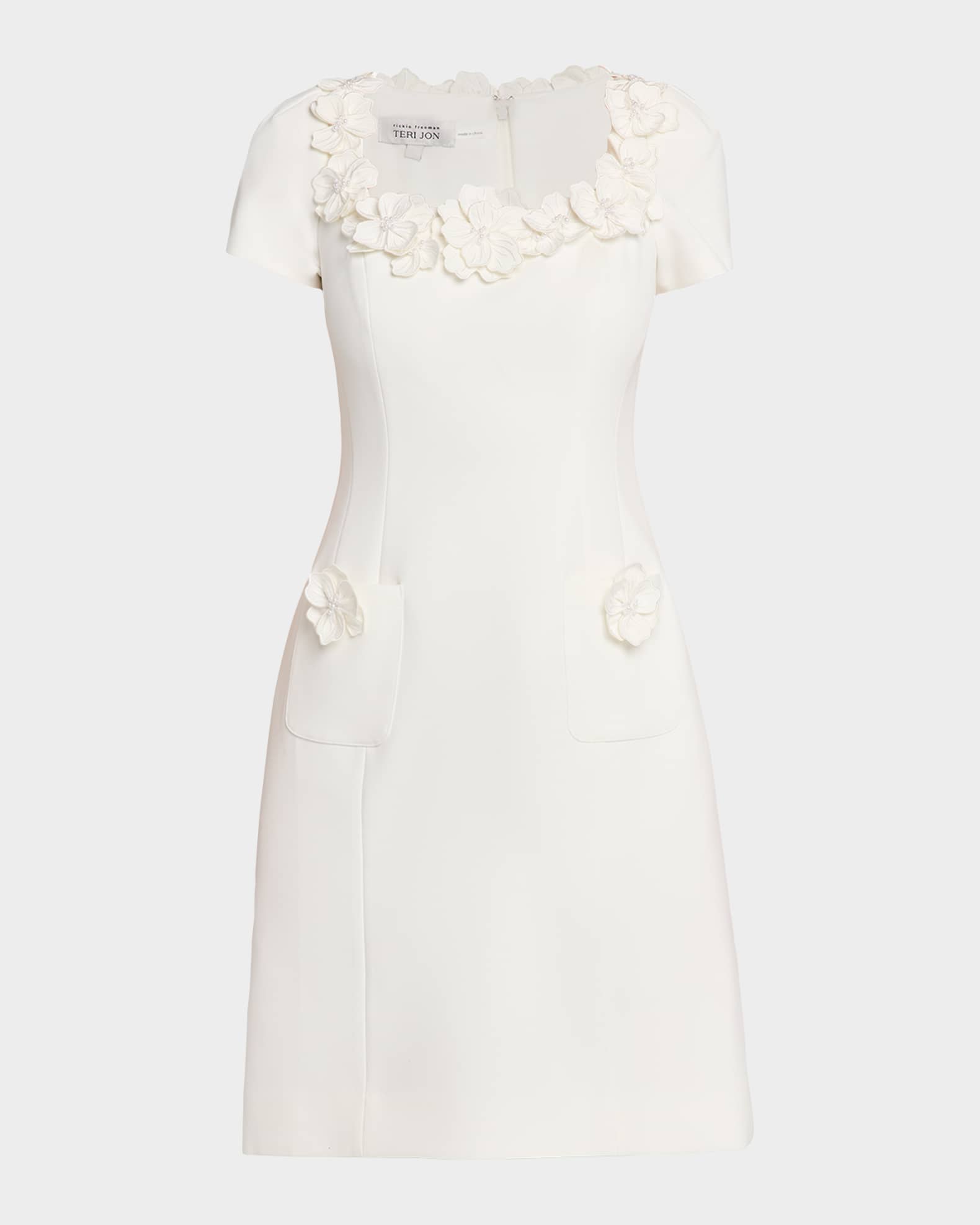 Rickie Freeman for Teri Jon Floral Applique Crepe Mini Dress | Neiman ...