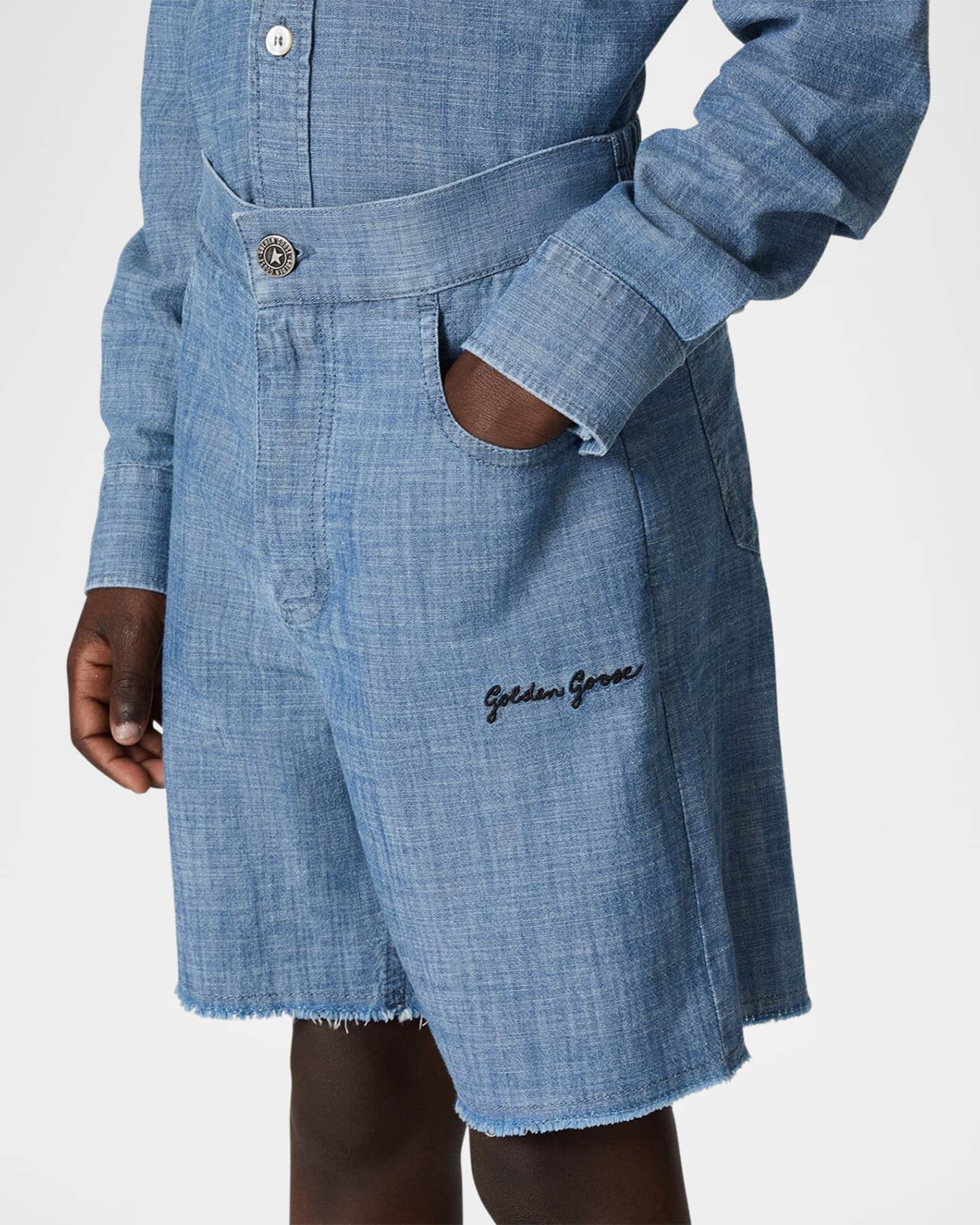 Golden Goose Kid's Journey Embroidered Chambray Shorts, Size 6-12 ...